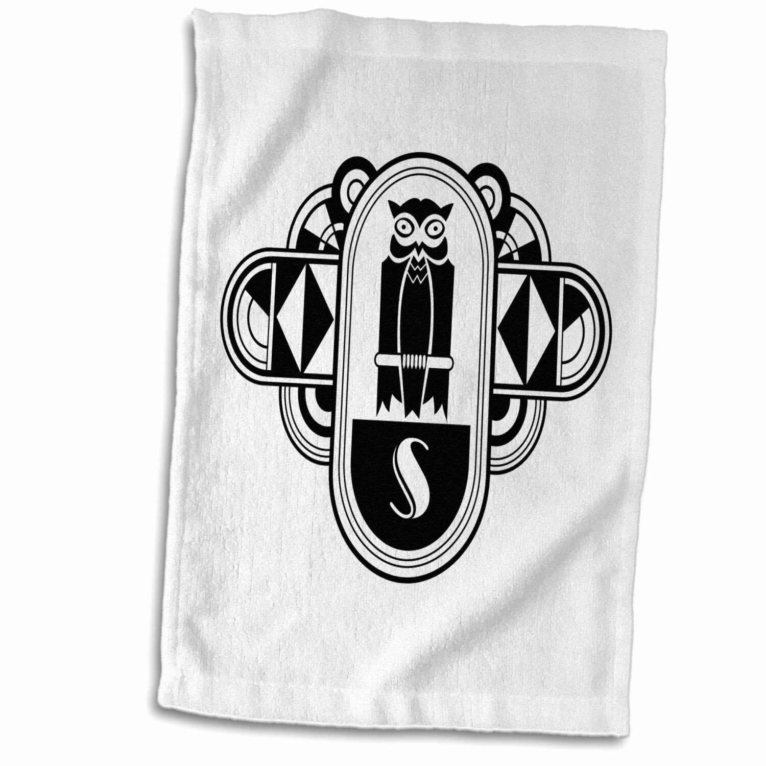 Everly Quinn Elegant Owl Monogram Hand Towel - 3D Art Deco Design ...