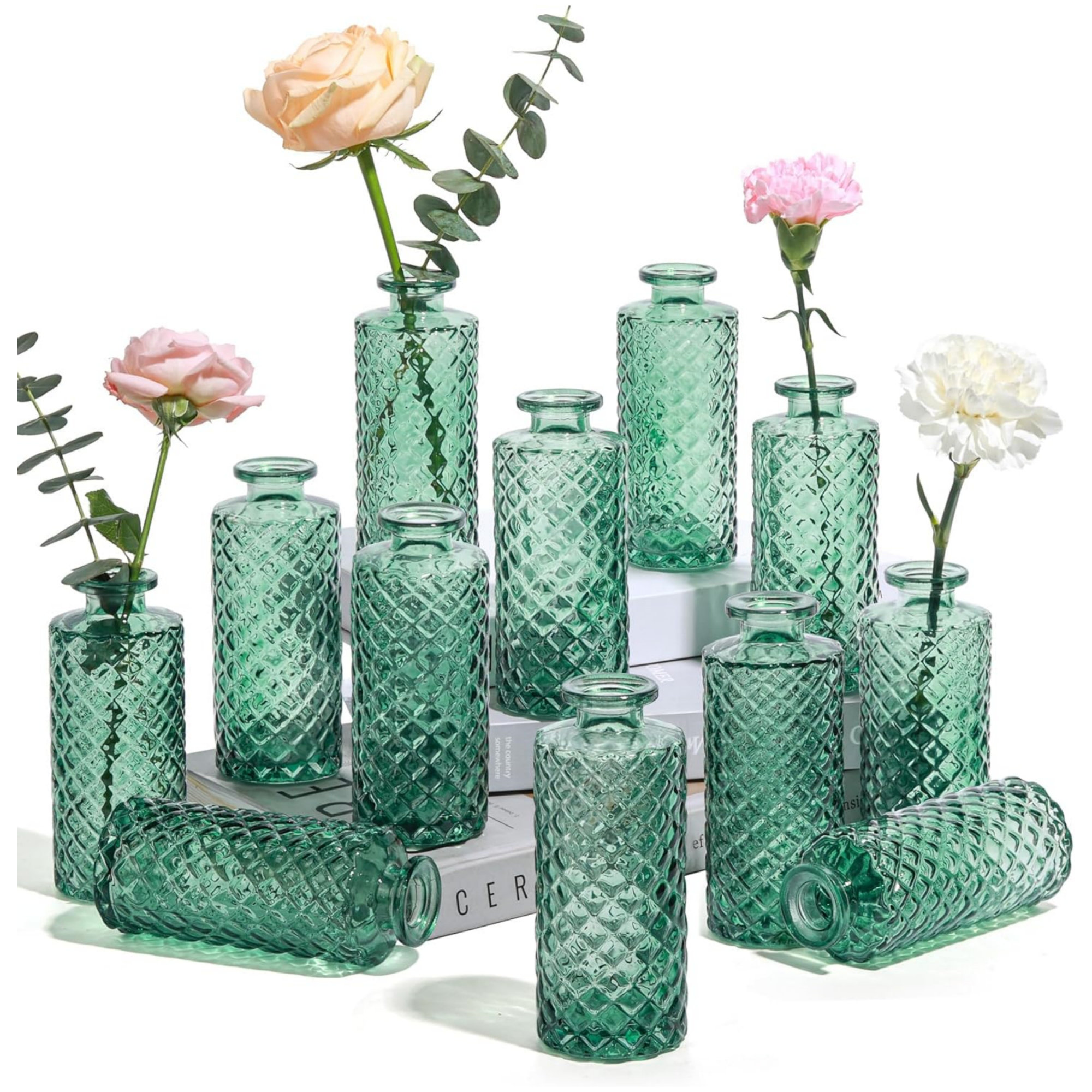 Vishda Apparel Glass Bud Vases Set Of 12, Small Diamond Bud Vases In ...