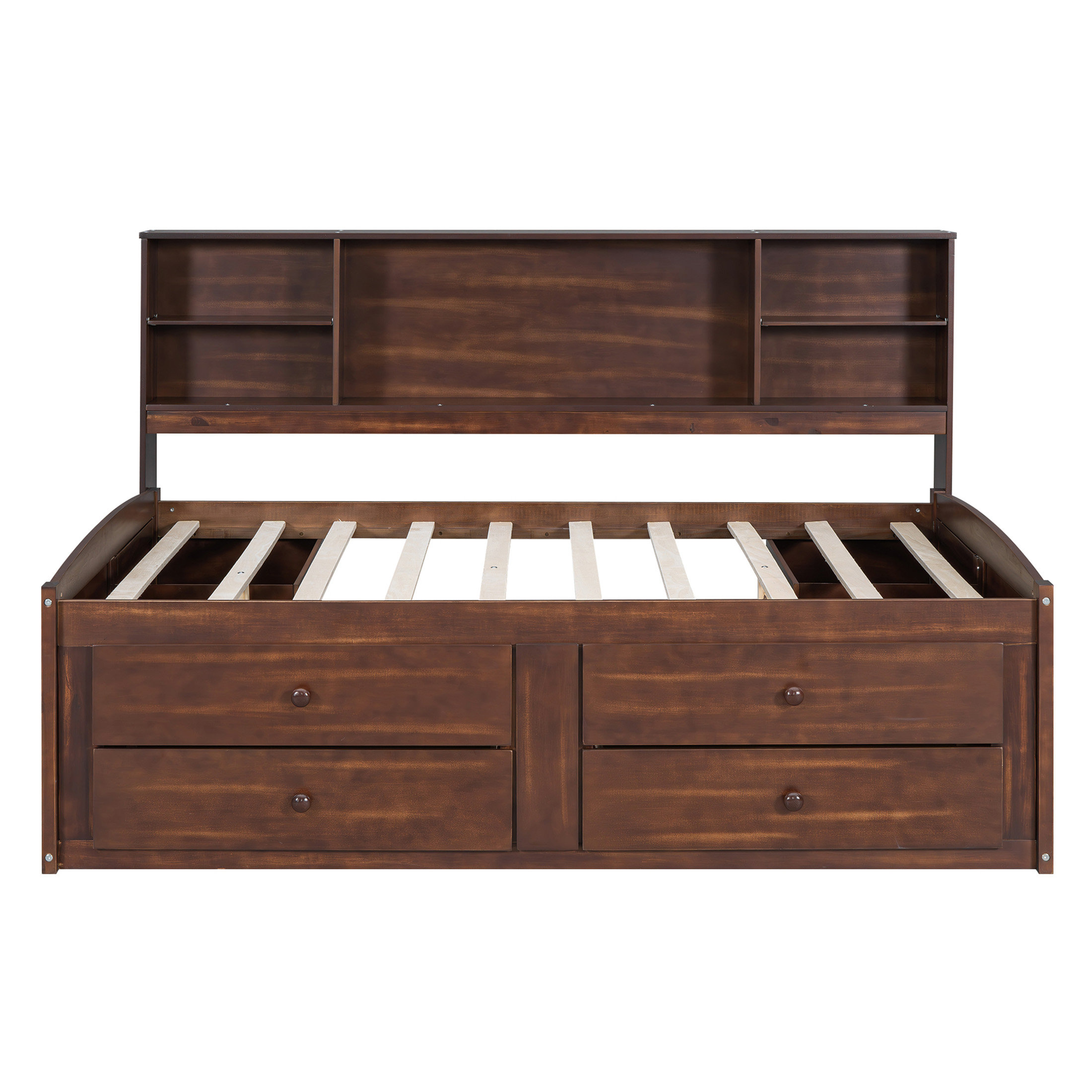 Red Barrel Studio Wooden Captain Bed with Built-in Storage Shelves, 4 ...