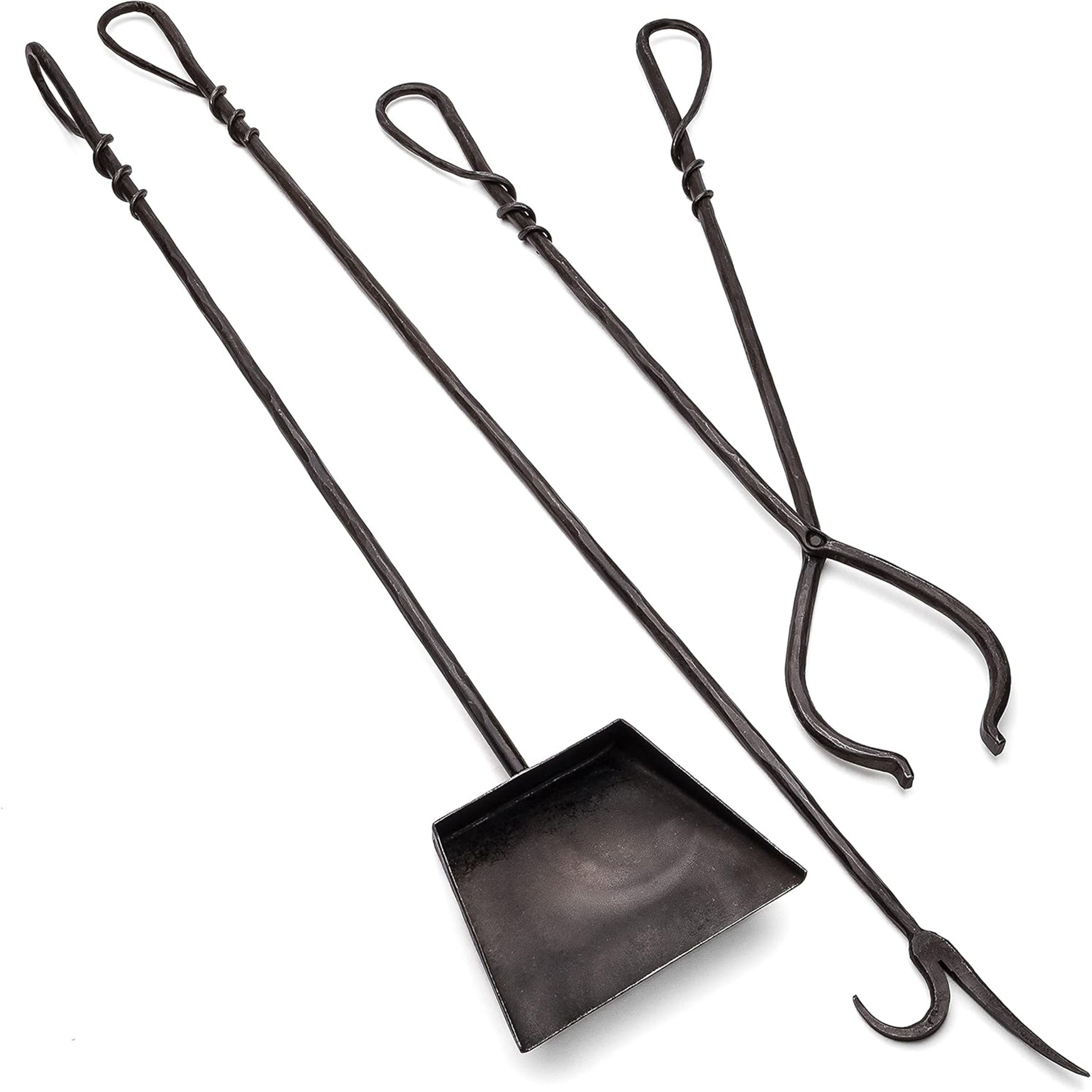 17 Stories 3-Piece Fireplace Tool Set - Hand Forged Iron Fireplace ...