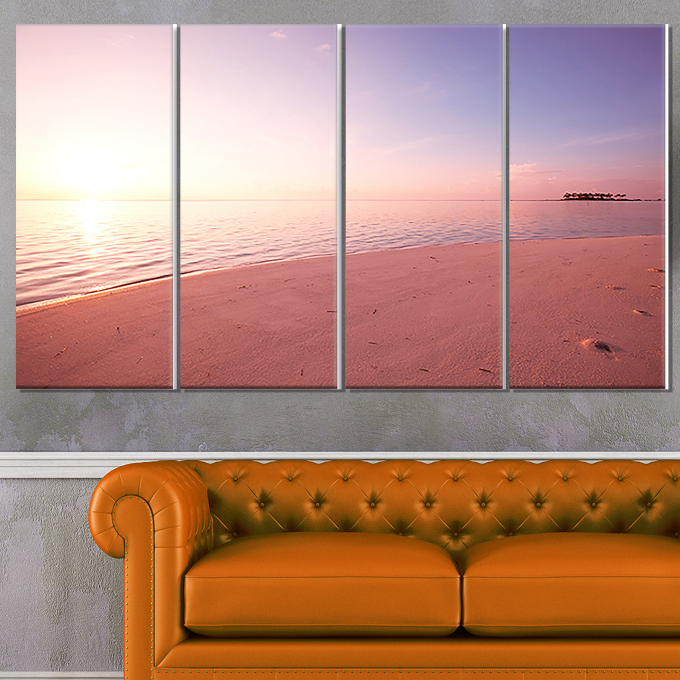 Design Art 'Serene Maldives Seashore at Sunset' 4 Piece Photographic ...