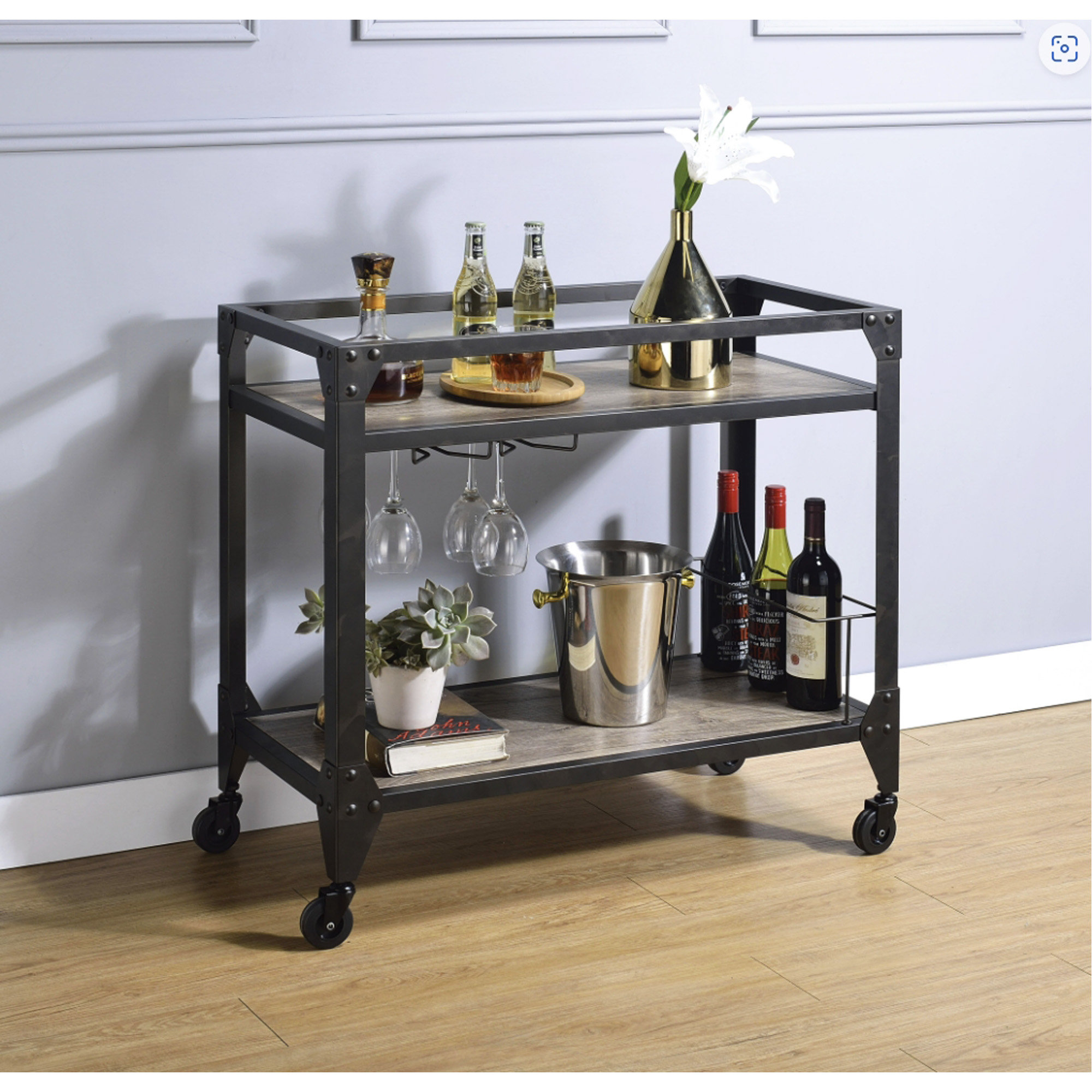 Ebern Designs Charming Rustic Oak Serving Cart With Functionality And ...