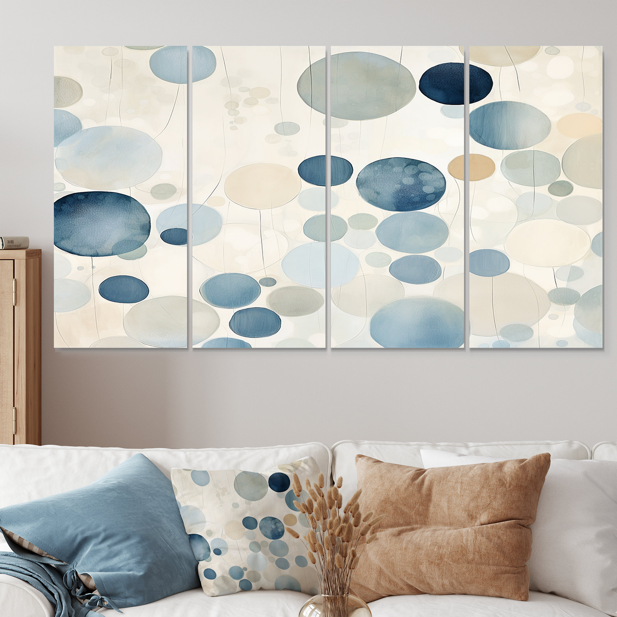 Design Art Watercolor Bubbles In Pale Blue - Abstract Wall Art For ...