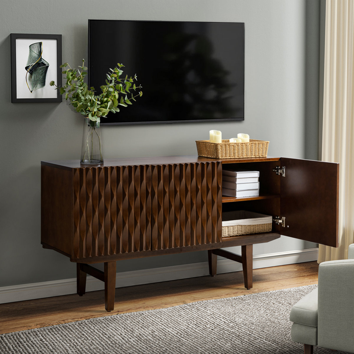 Wade Logan® Azmeena 54'' 3-Door Fluted Sideboard with Adjustable ...