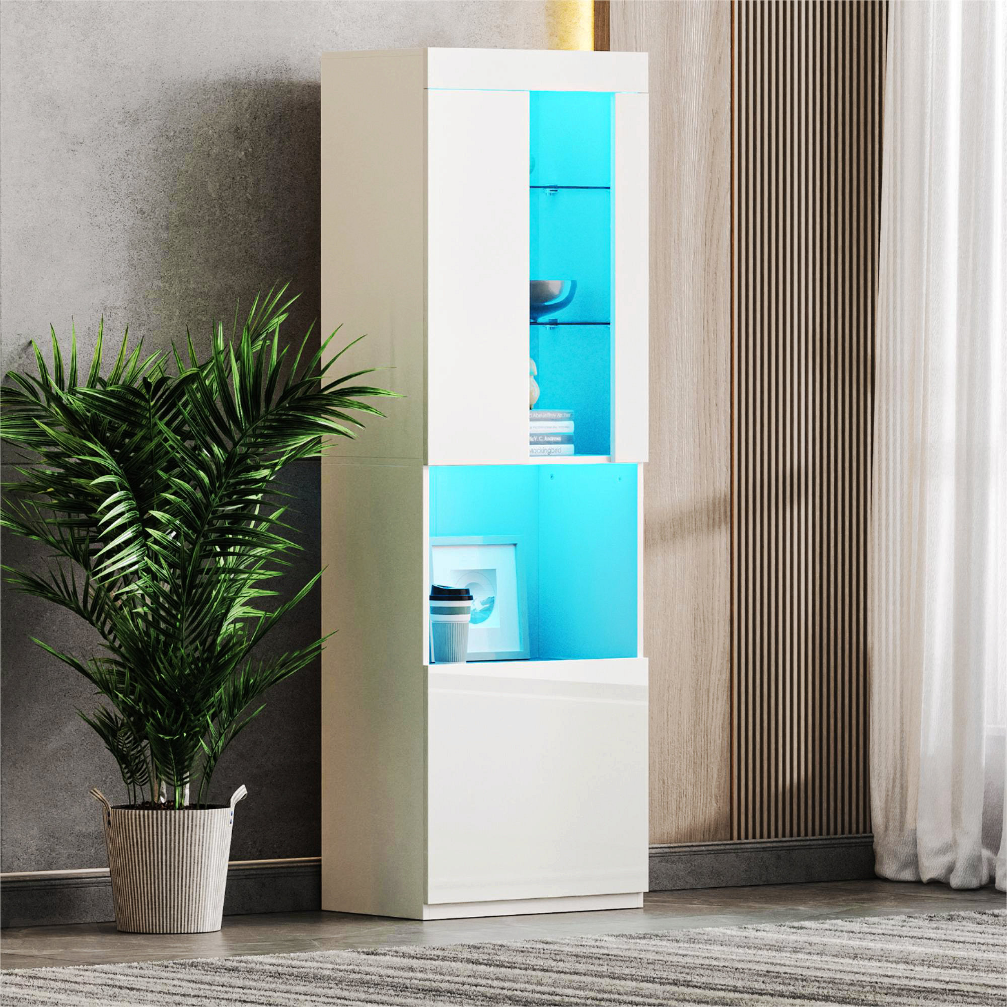 Dovecove High Gloss Storage Cabinet With LED Lights | Wayfair