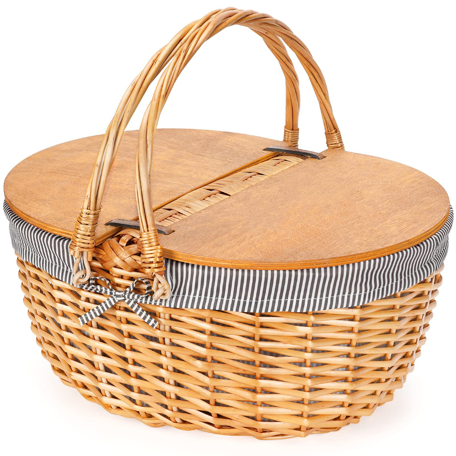 One Allium Way® Picnic Basket with Liner, Wooden Split Lid Picnic ...