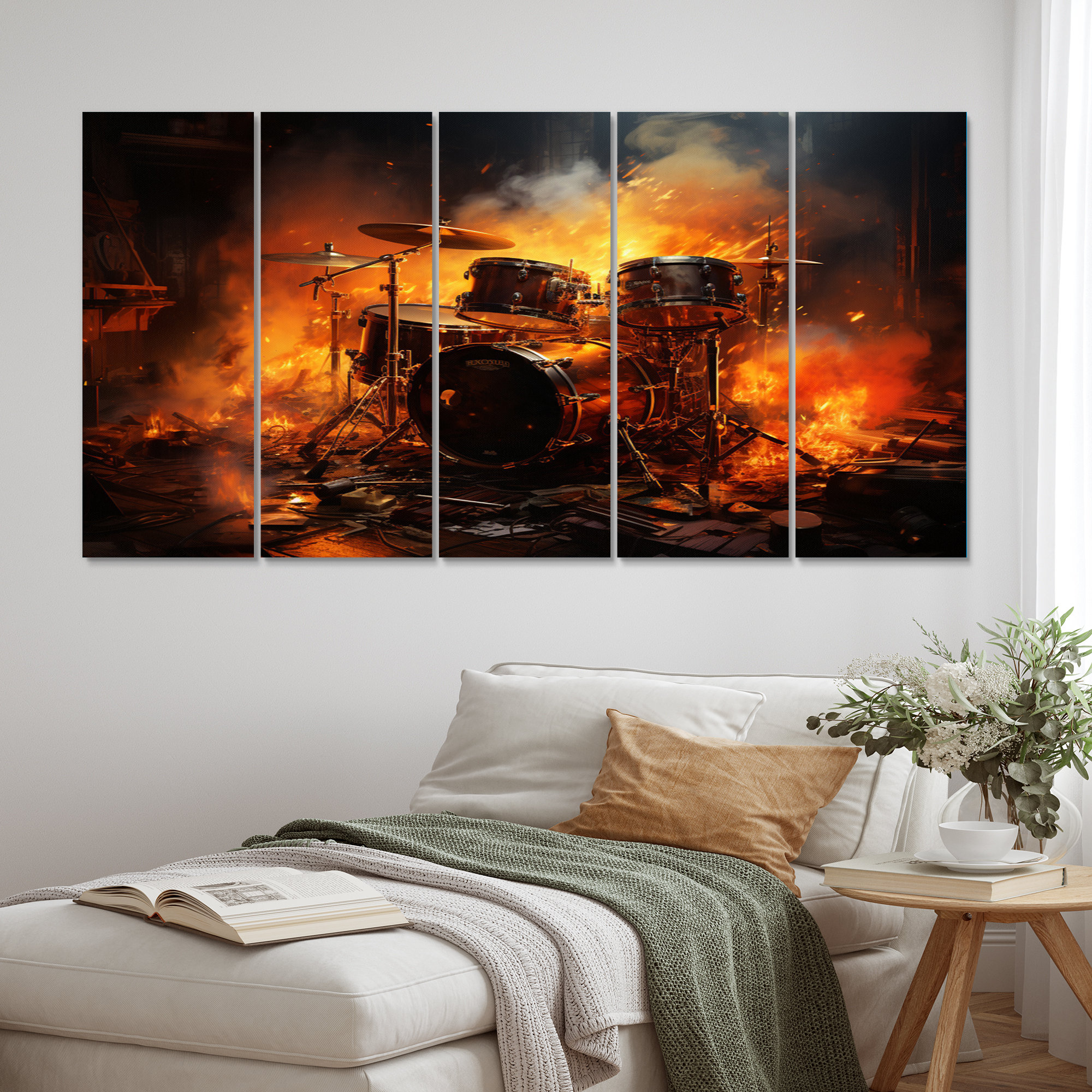 Design Art Orange Black Fire Drums Tools Music I - Music Metal Wall ...