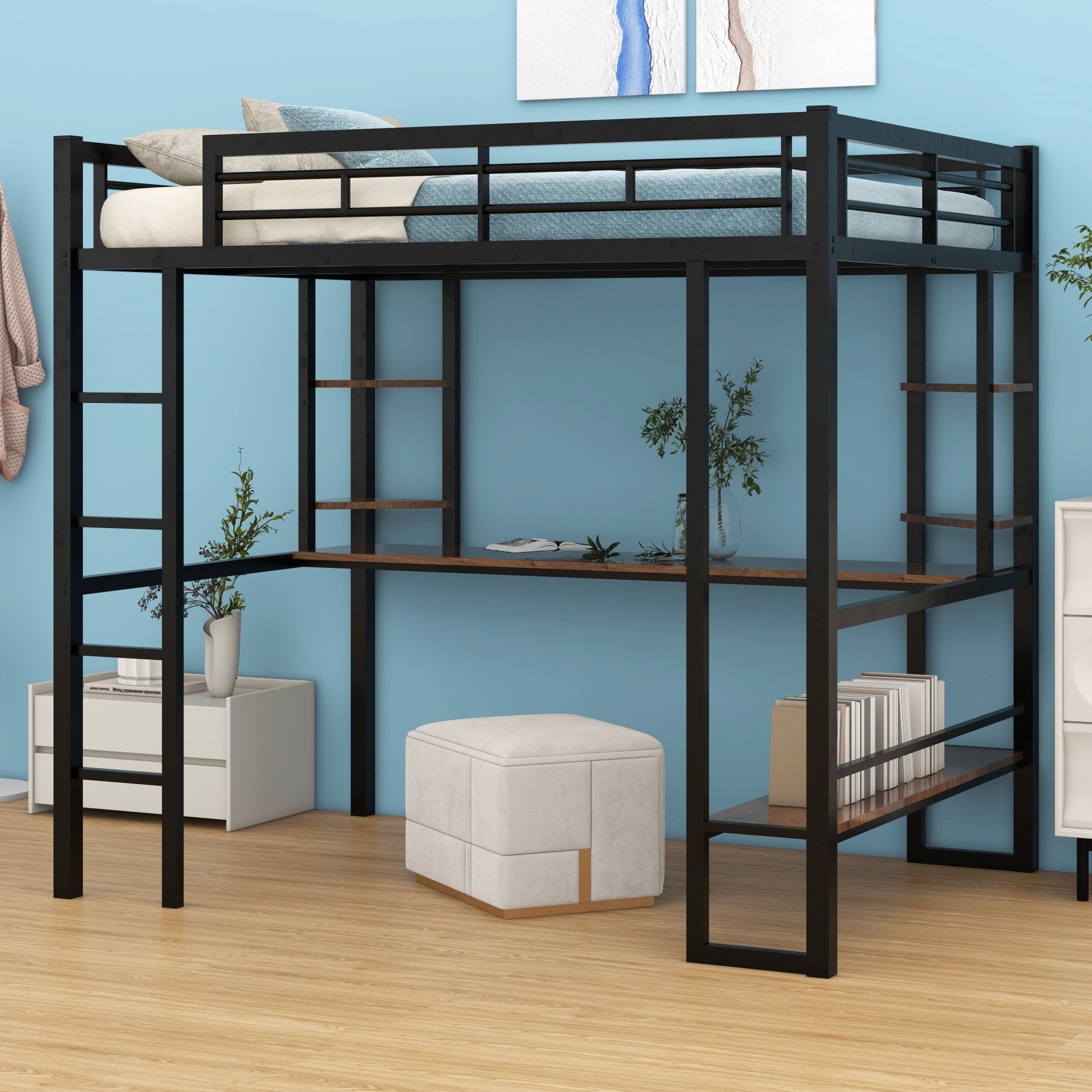 Lucky Furniture Loft Bed With Long Desk And Shelves - Wayfair Canada