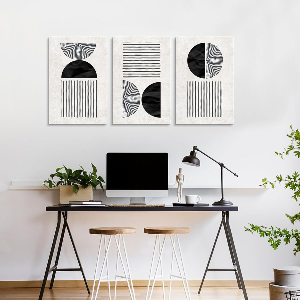 Ivy Bronx Black Wall Art Canvas Set Mid Century Boho Pictures Modern ...