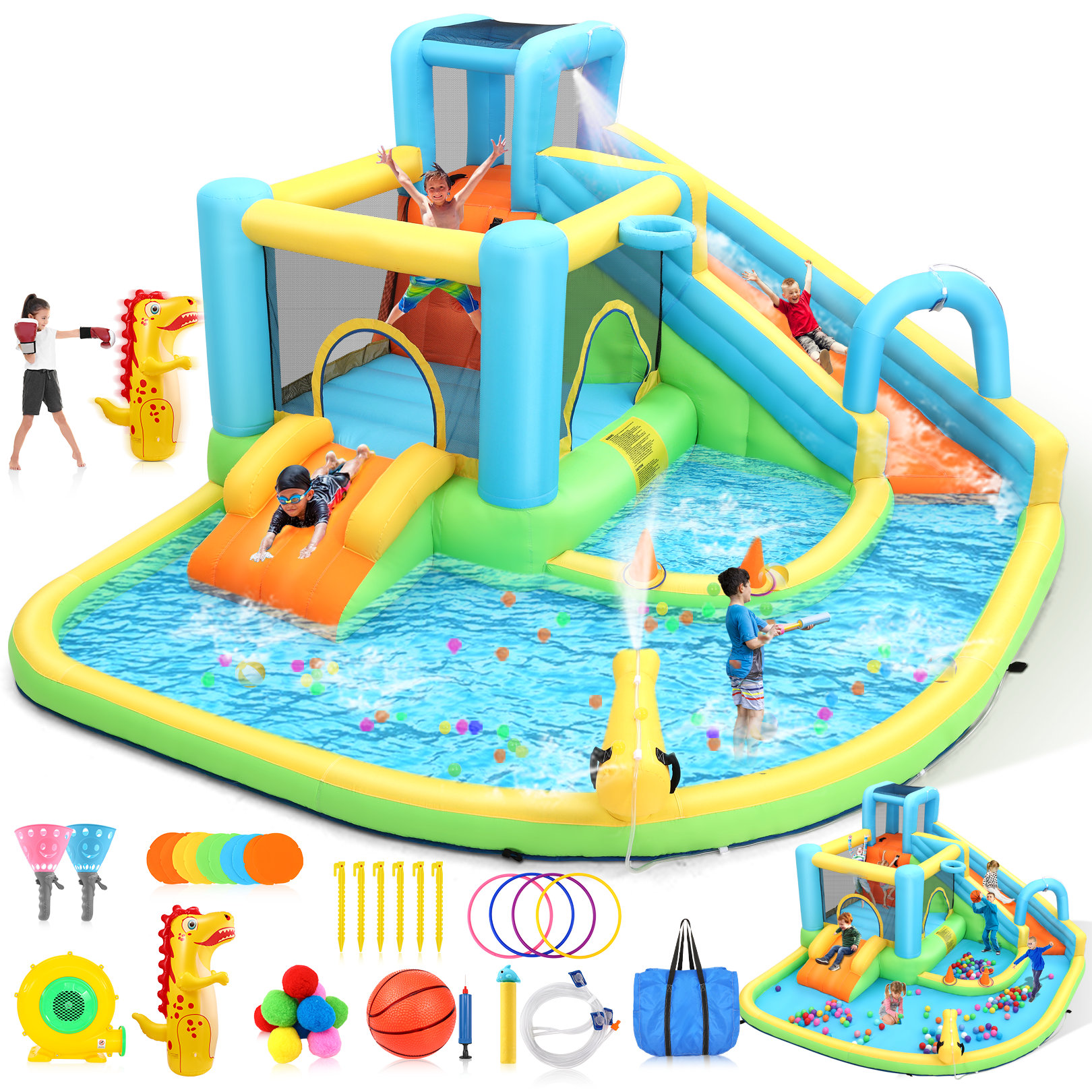 Himimi Glissade d'eau de 13 pi x 12 pi pour enfants 3-12, glissade ...