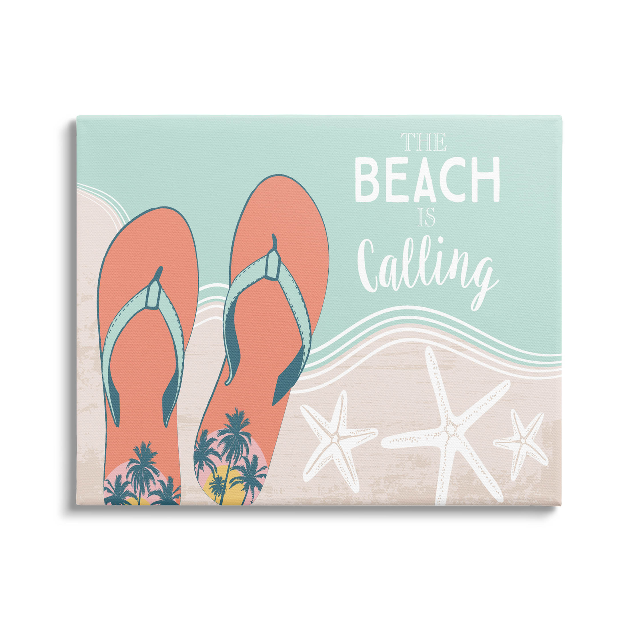 Stupell Industries Beach Is Calling Flip Flops Shore Canvas Wall Art By ...