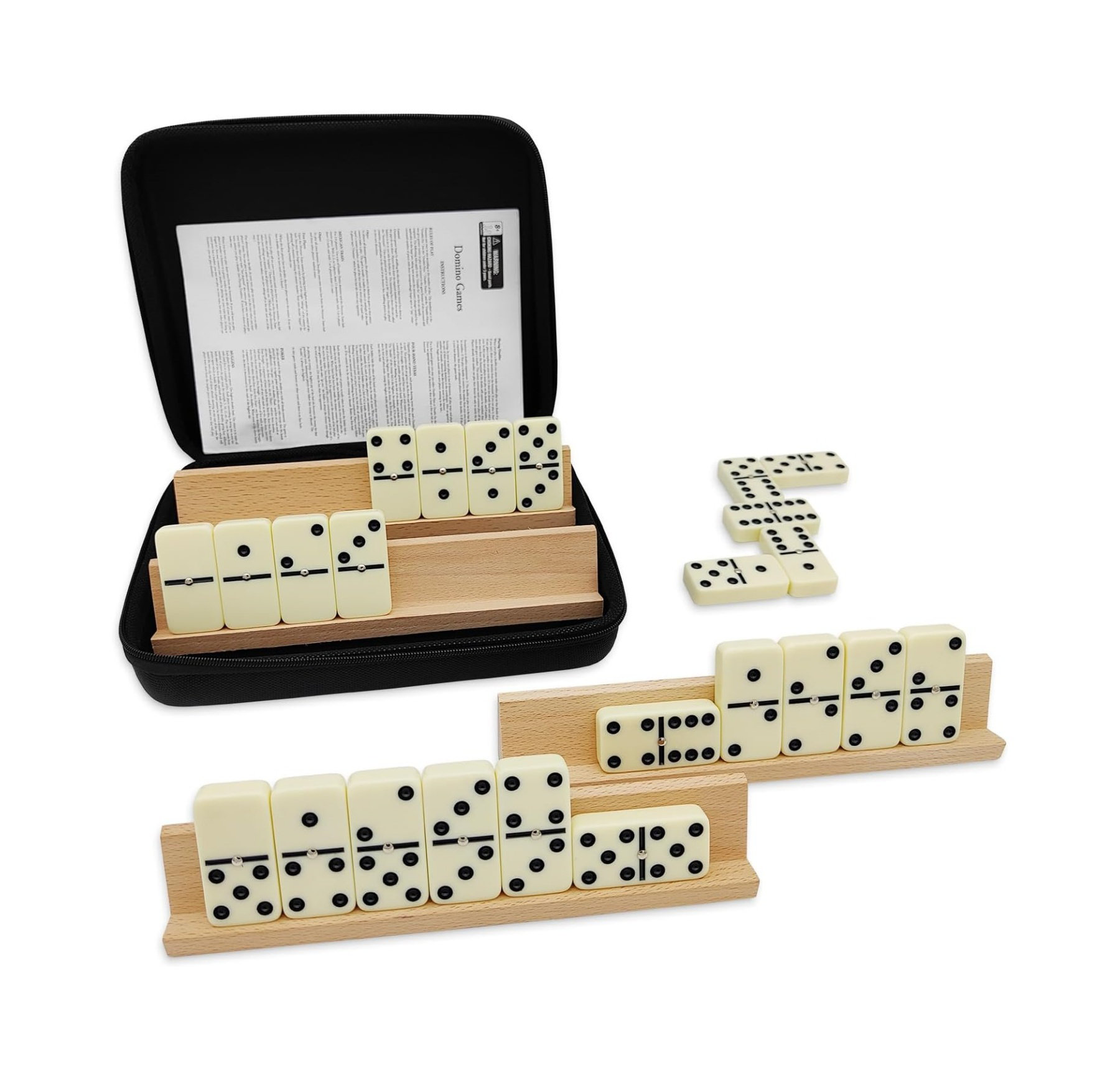 Phantoscope Dominoes Set Adults With 4 Wooden Racks/Trays Double Six ...