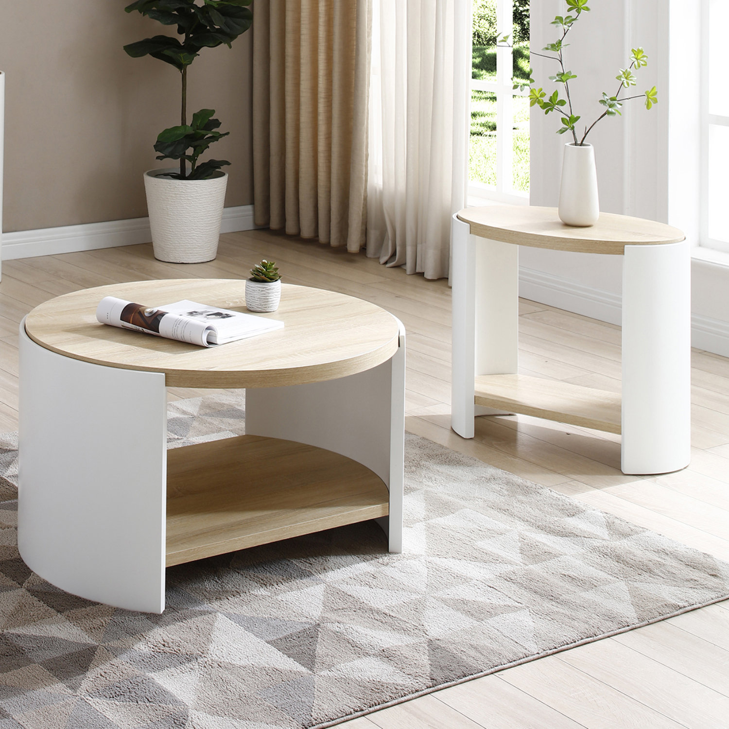 Latitude Run® Sipke 2 - Piece Living Room Table Set Oak And White High ...