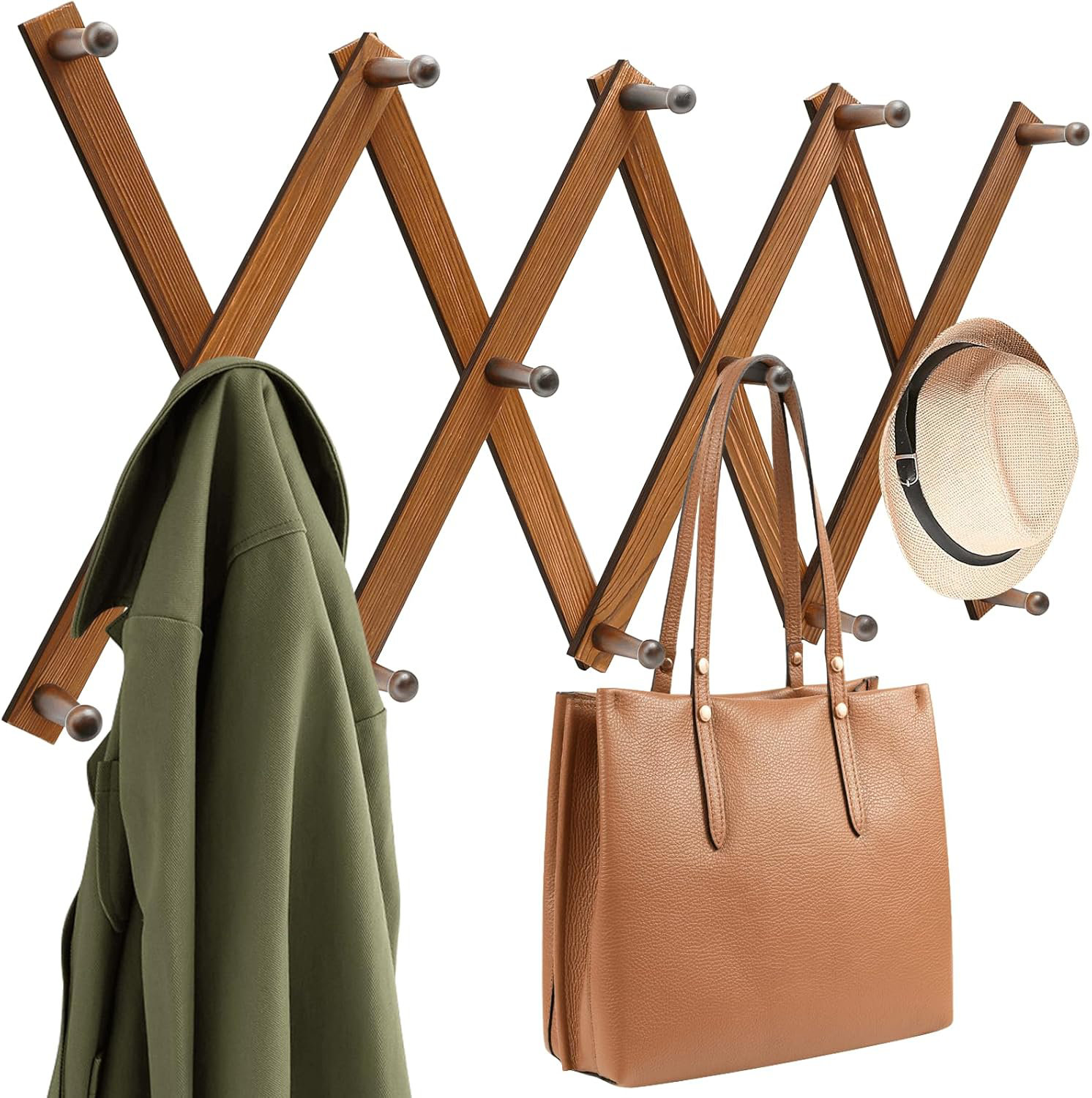 Gracie Oaks Accordion Wall Hanger, Hat Rack For Wall, Wood Expandable ...