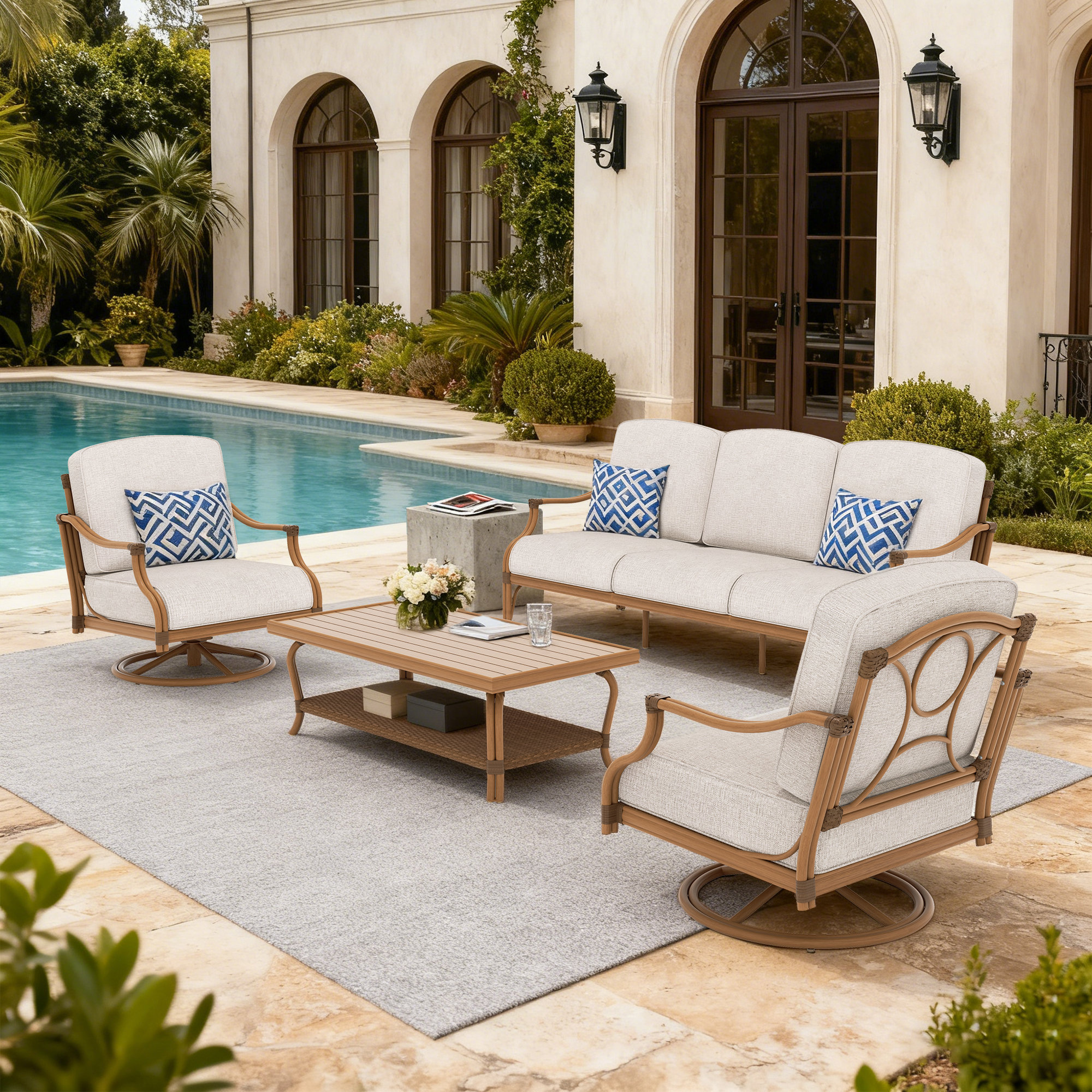 Latitude Run® Patio 5 Person Aluminum Swivel Conversation Set With ...