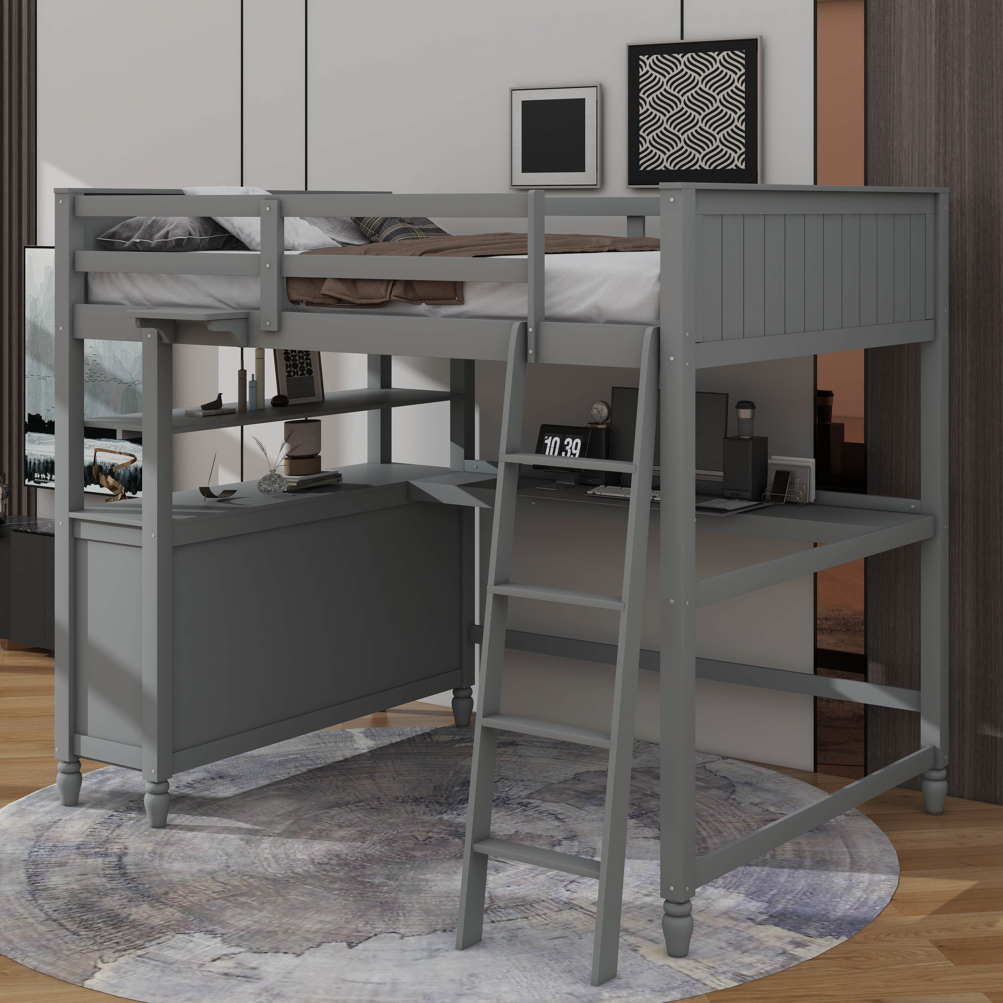 One Allium Way® Loft Bed With Integrated Desk, Drawers & Shelves | Wayfair
