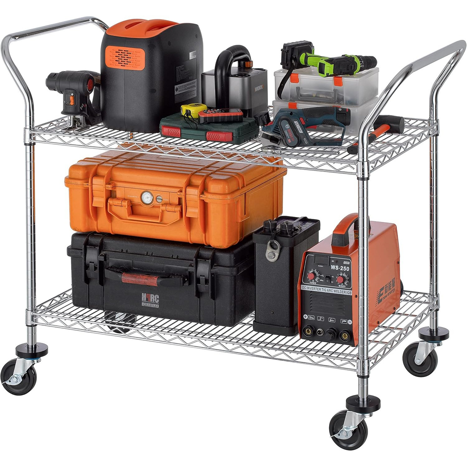 DONIVE 2-Tier Commercial Grade Rolling Cart, Heavy Duty Utility Cart ...