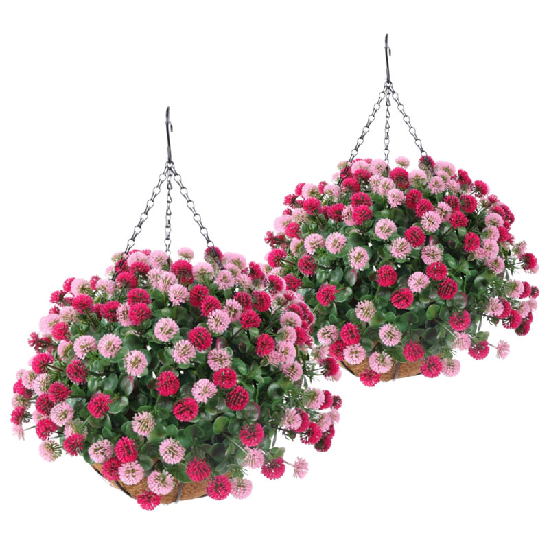 Primrue Hanging Basket Pair Artificial Clover Eucalyptus UV Protected ...