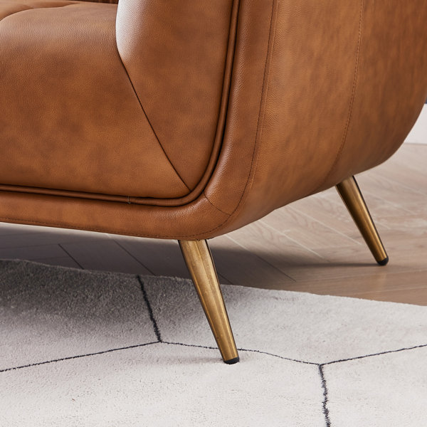 Wade Logan® Archee 104" Mid Century Modern Genuine Leather Chesterfield ...