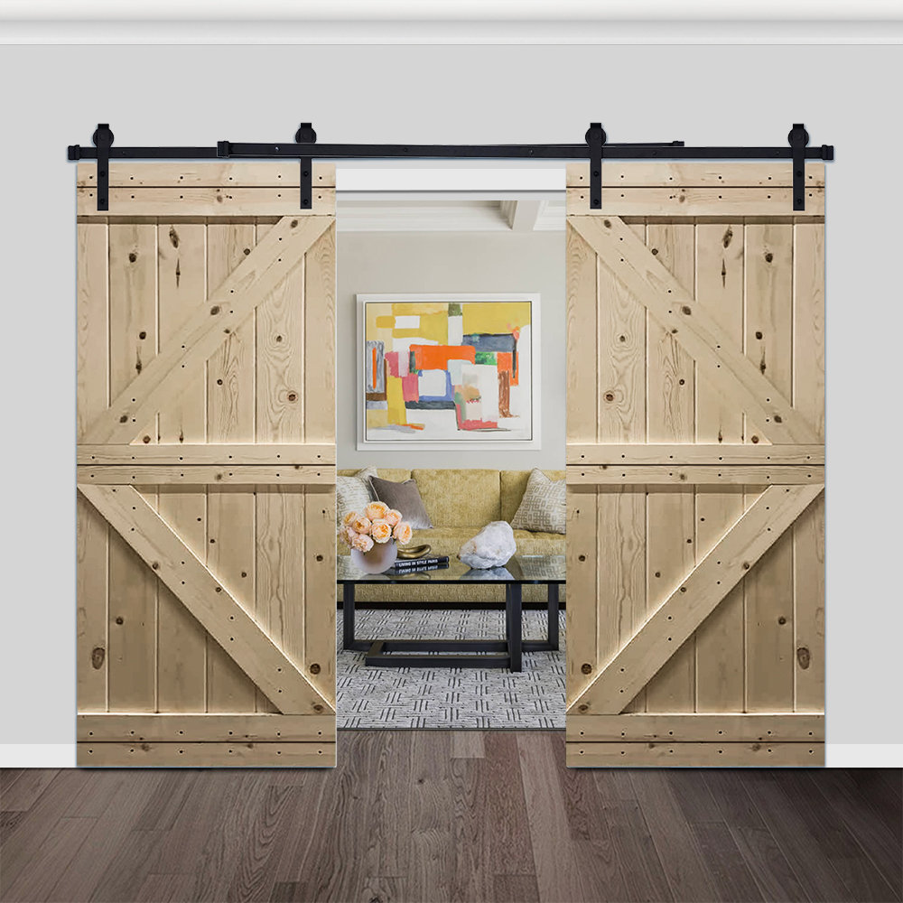 Daowoo 76'' x 84'' Solid Wood Barn Doors Satin with Installation ...