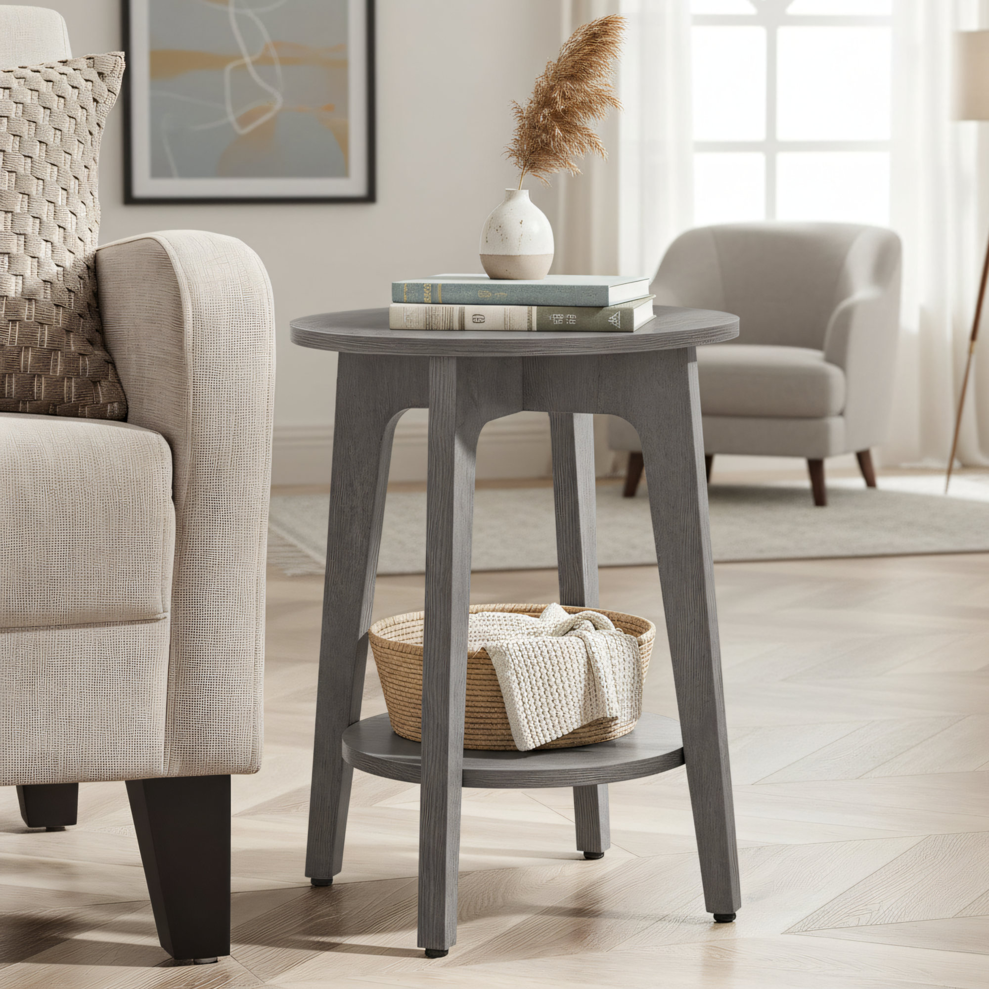 Latitude Run® Smoky Gray, Farmhouse-Style Round Side Table, Small ...