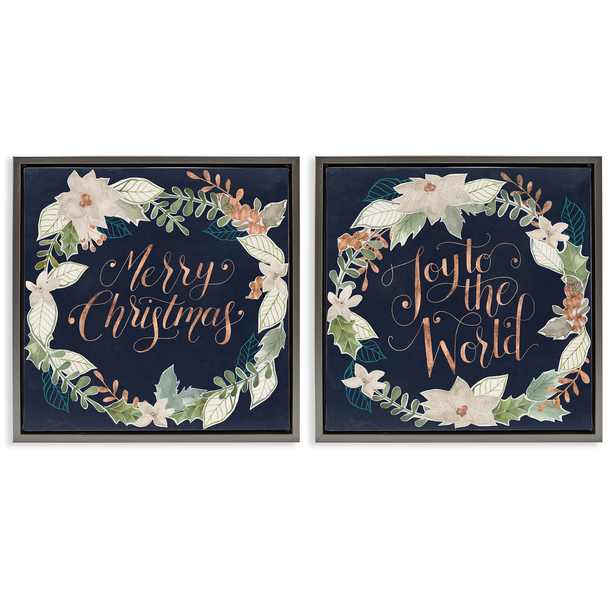Latitude Run® Merry Christmas Joy Wreath 2 PC Canvas Set by Grace Popp ...