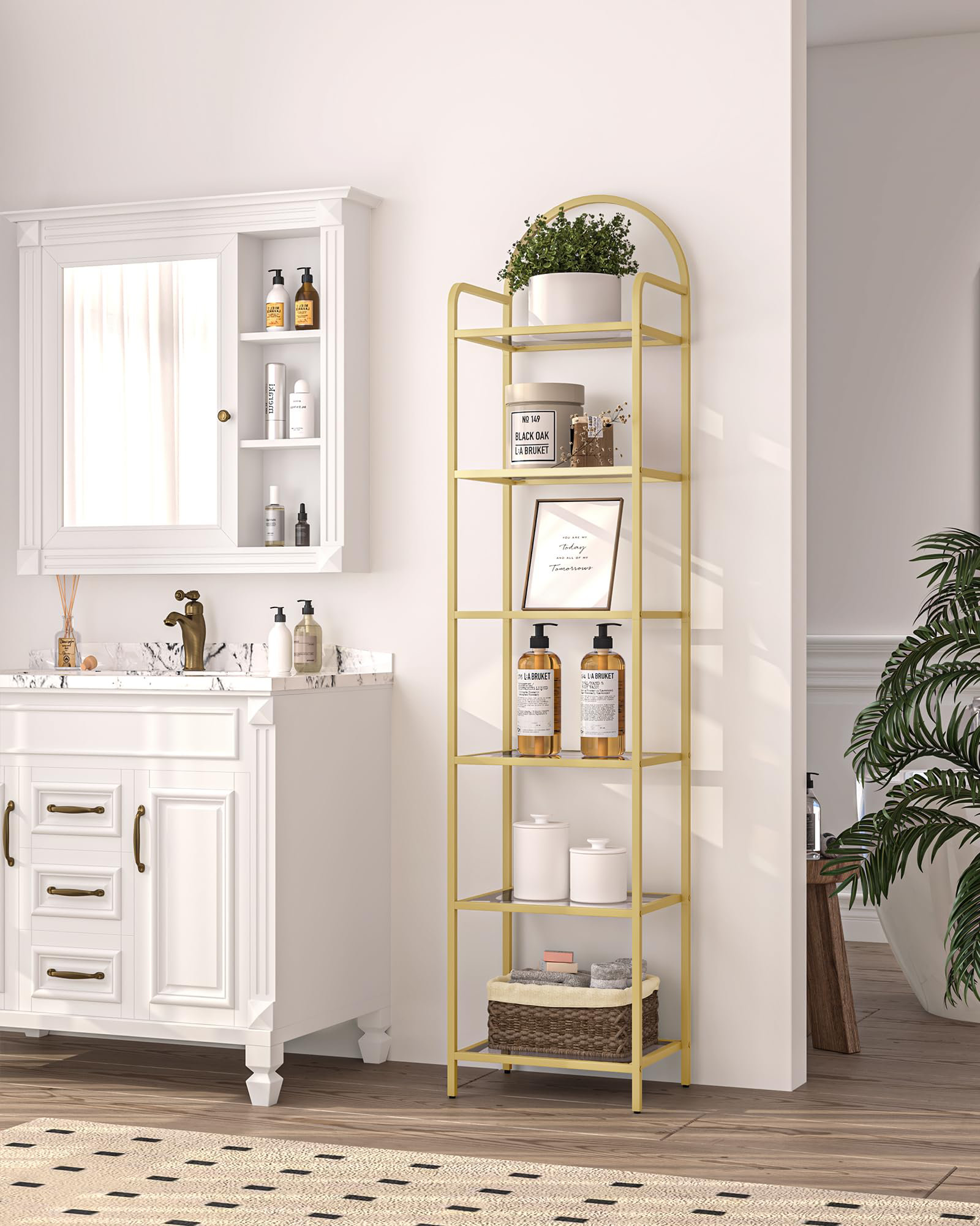 Mercer41 Bookcase Bookshelf, Tempered Glass Bookshelves, Slim Shelving ...