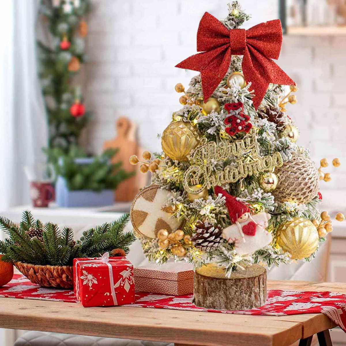 The Holiday Aisle® 18 Inch Snowy Mini Christmas Tree With LED Lights ...