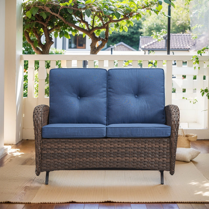 Wildon Home® Durtche 2-Person Wicker Outdoor Patio Loveseat Glider with ...