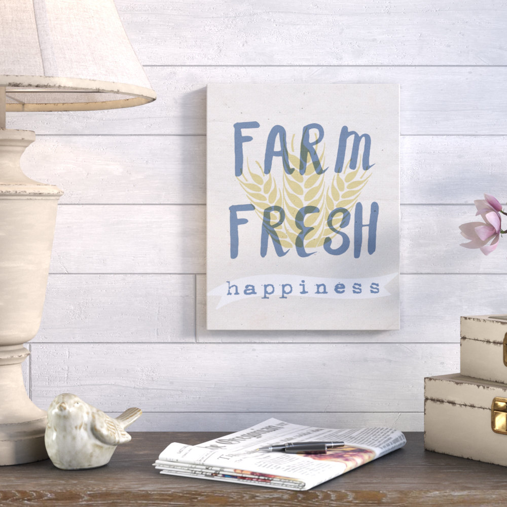 Gracie Oaks 'Farm Fresh Happiness Wheat Typography' - Wall Art ...