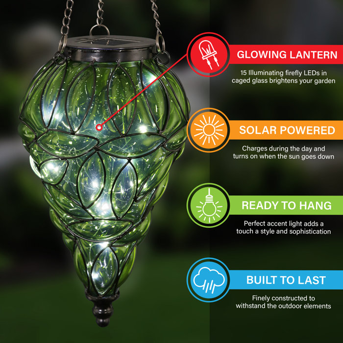Exhart Solar Tear Shaped Glass and Metal Hanging Lantern with 15 Cool ...