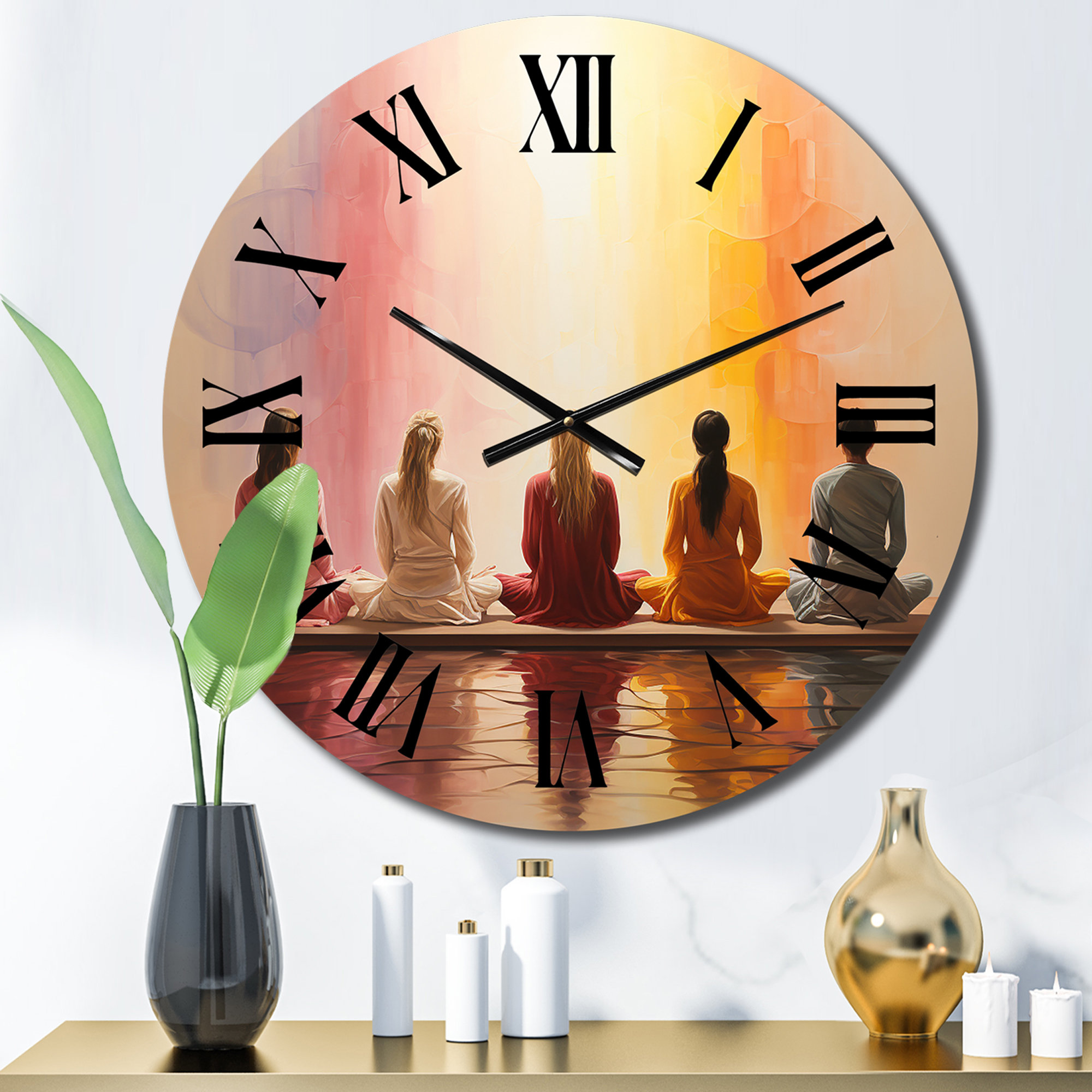 Design Art Yoga Meditative Asanas Metal Wall Clock | Wayfair