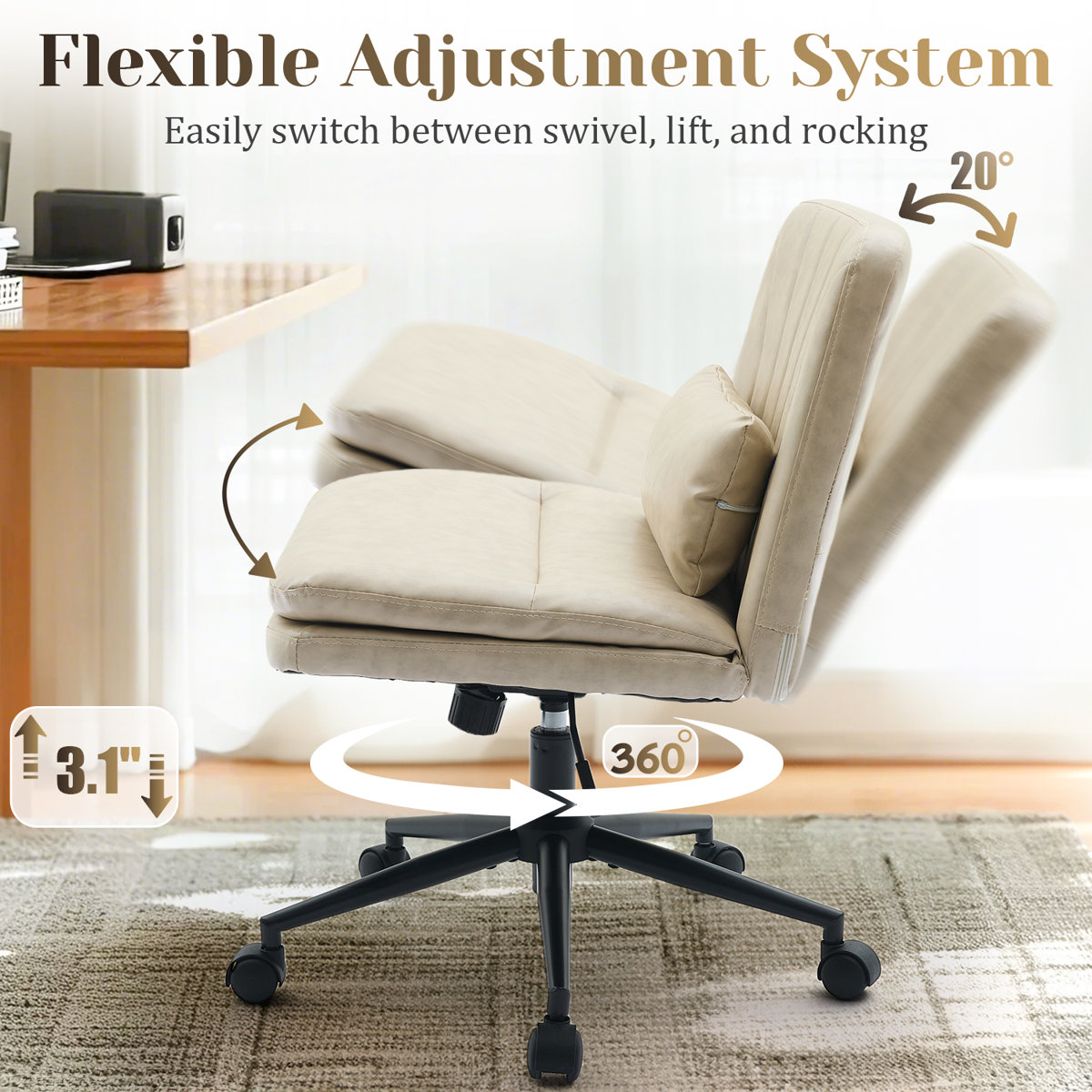 Ebern Designs Criss Cross Home Office Desk Chair With Wheels, Wide Seat ...