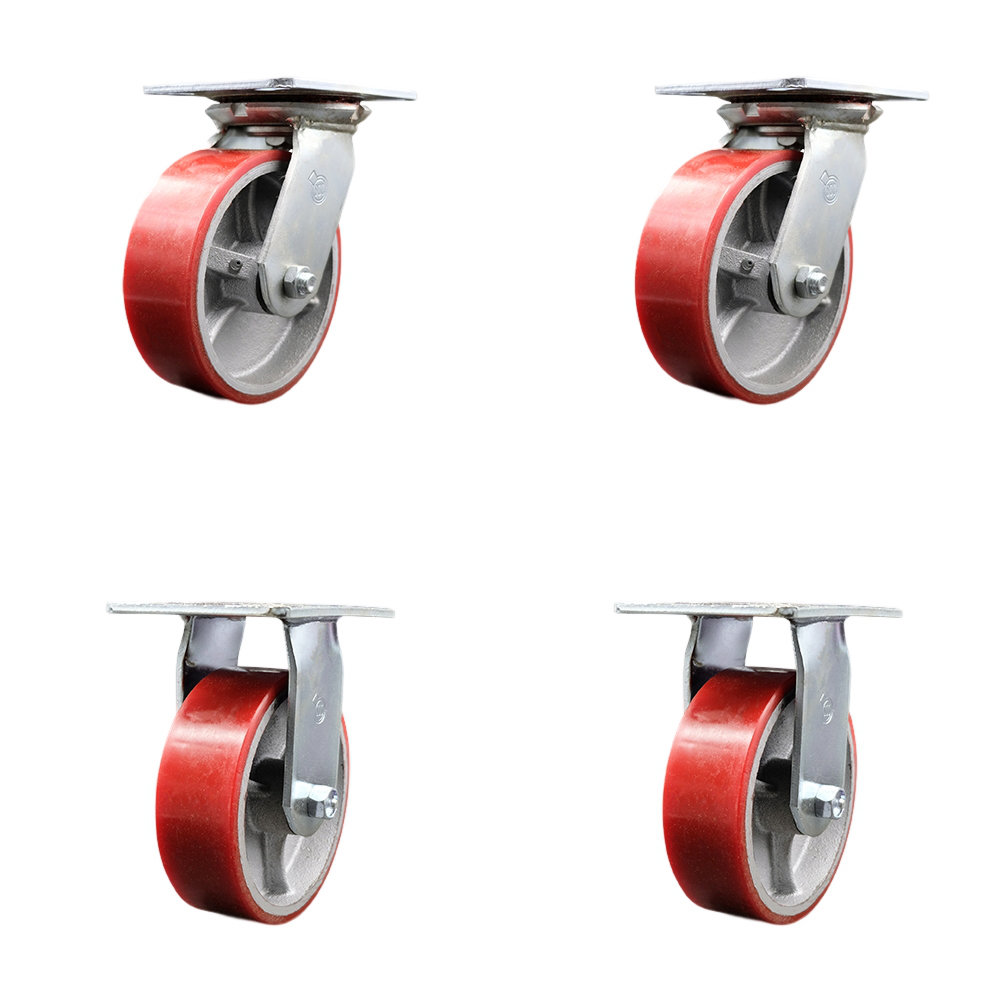 Service Caster 6 Inch Poly on Cast Iron Caster Set with Ball Bearing 2 ...