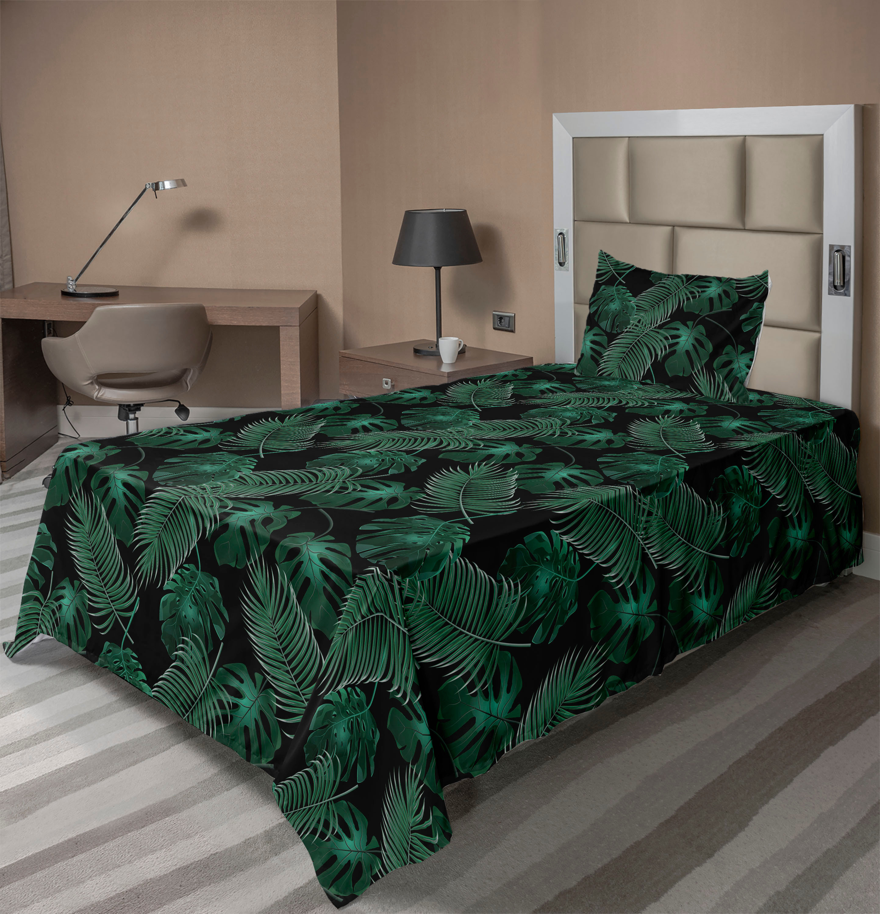Ambesonne Tropical Sheet Set Exotic Monstera Summer Art Black and ...