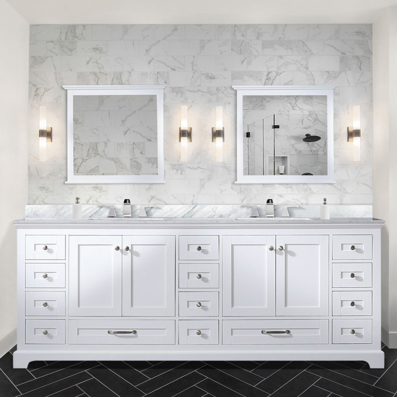 Lexora Dukes 84 in. W x 22 in. D Double Bath Vanity and Carrara Marble ...