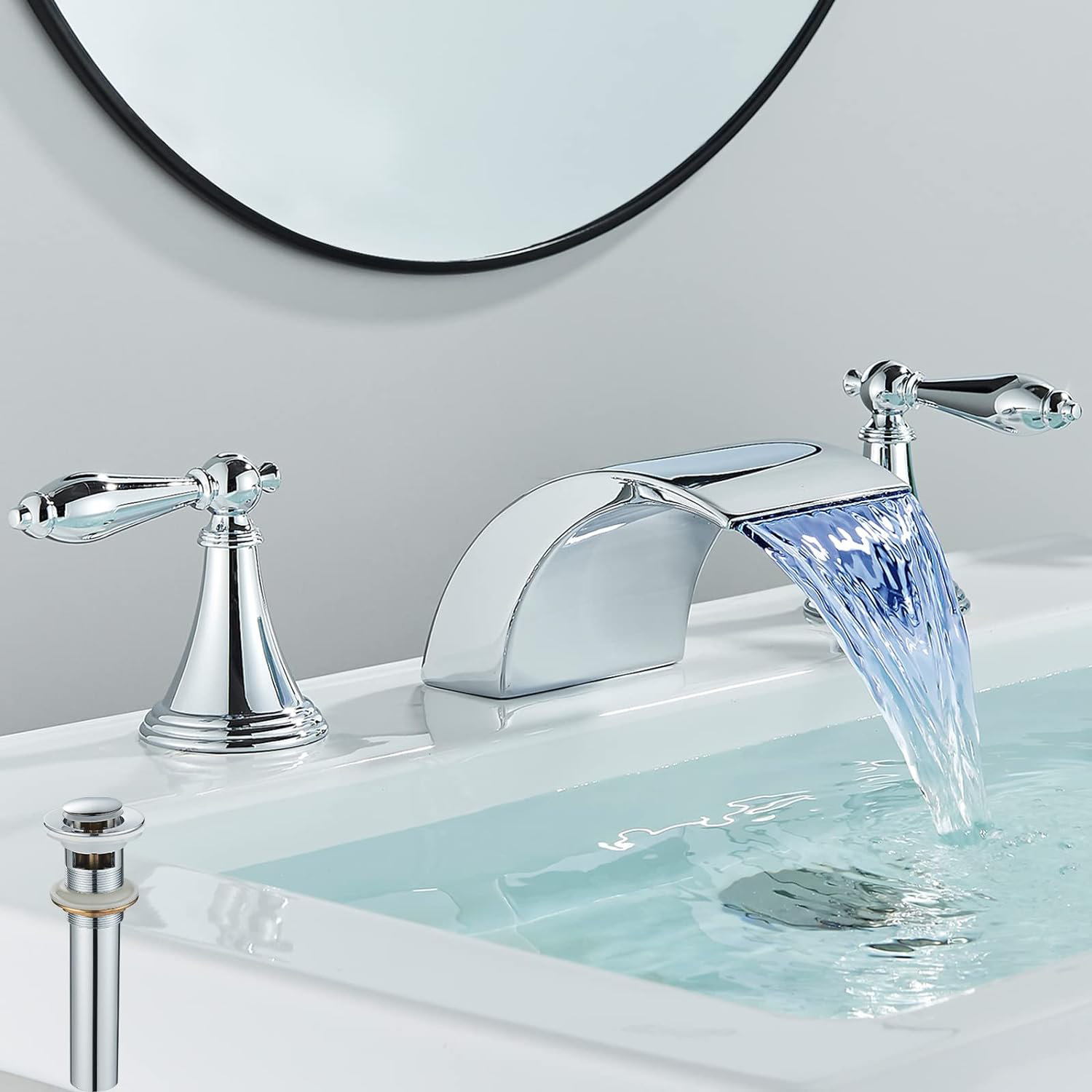 Senlesen LED Waterfall Bathroom Sink Basin Faucet 8'' Widespread 3 ...