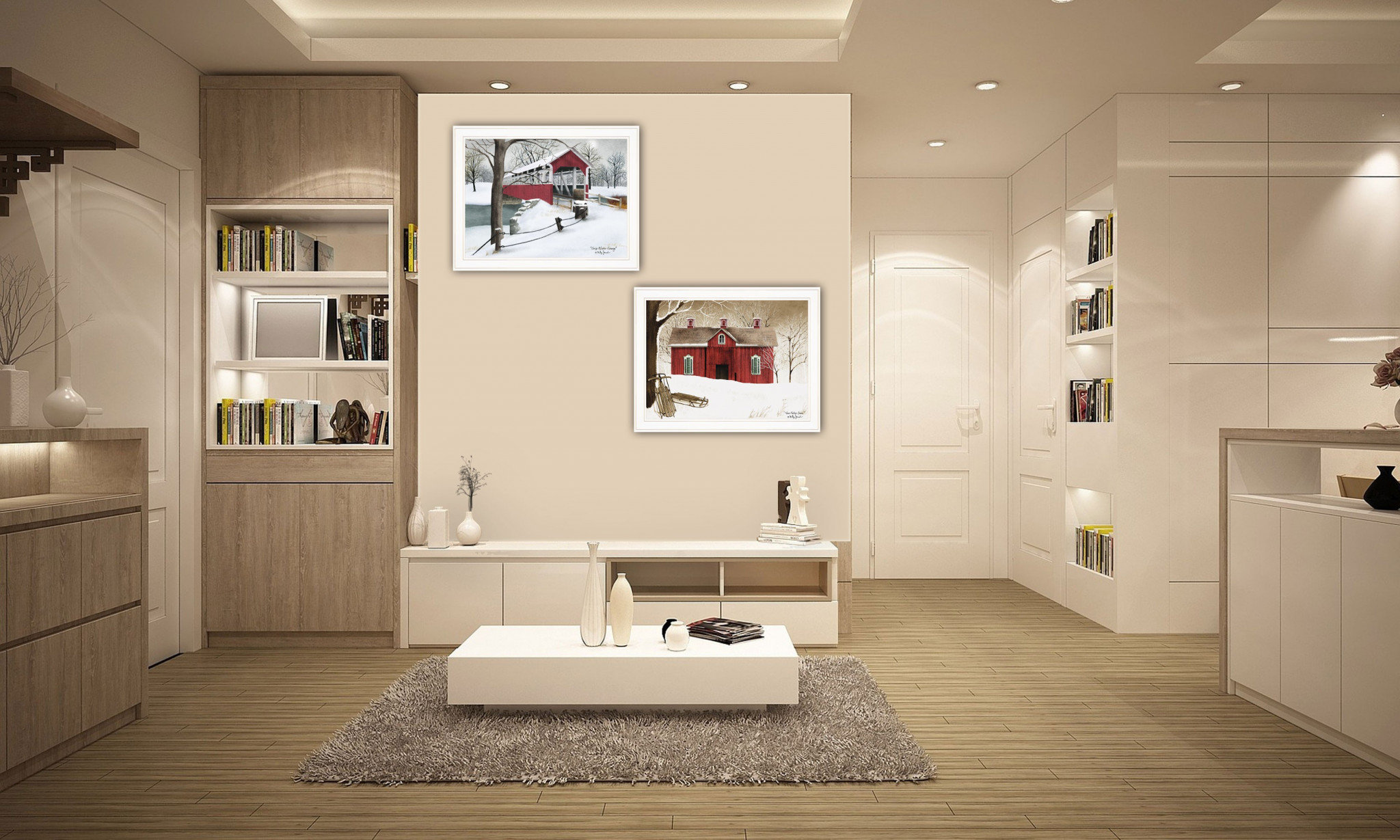 ZeaZu Set Of Two Crisp And New Fallen Snow Winter Barn Print Wall Art ...