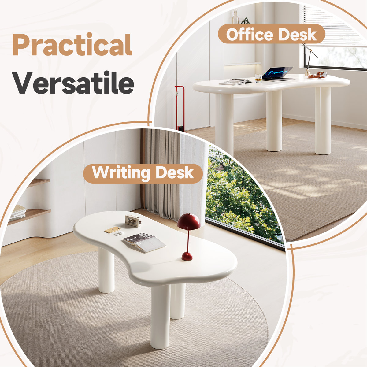 Ivy Bronx 65.98" Irregular Dining Table Modern Cream White Indoor ...