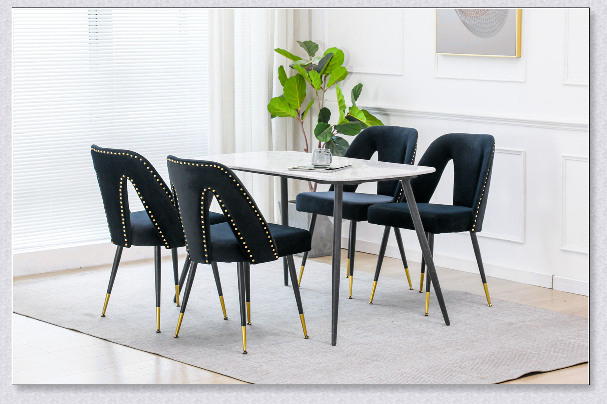 Mercer41 Velvet Upholstered Dining Chair with Nailheads and Gold Tipped ...