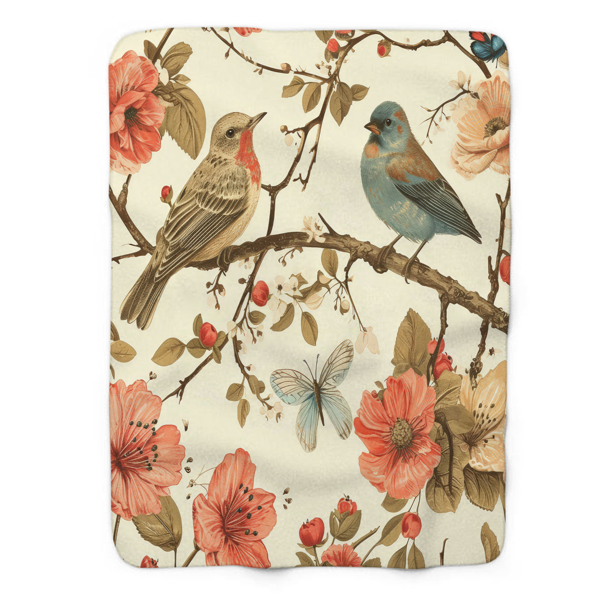 MentionedYou Antique Bird Butterflies - 1 Piece Premium Sherpa Throw ...