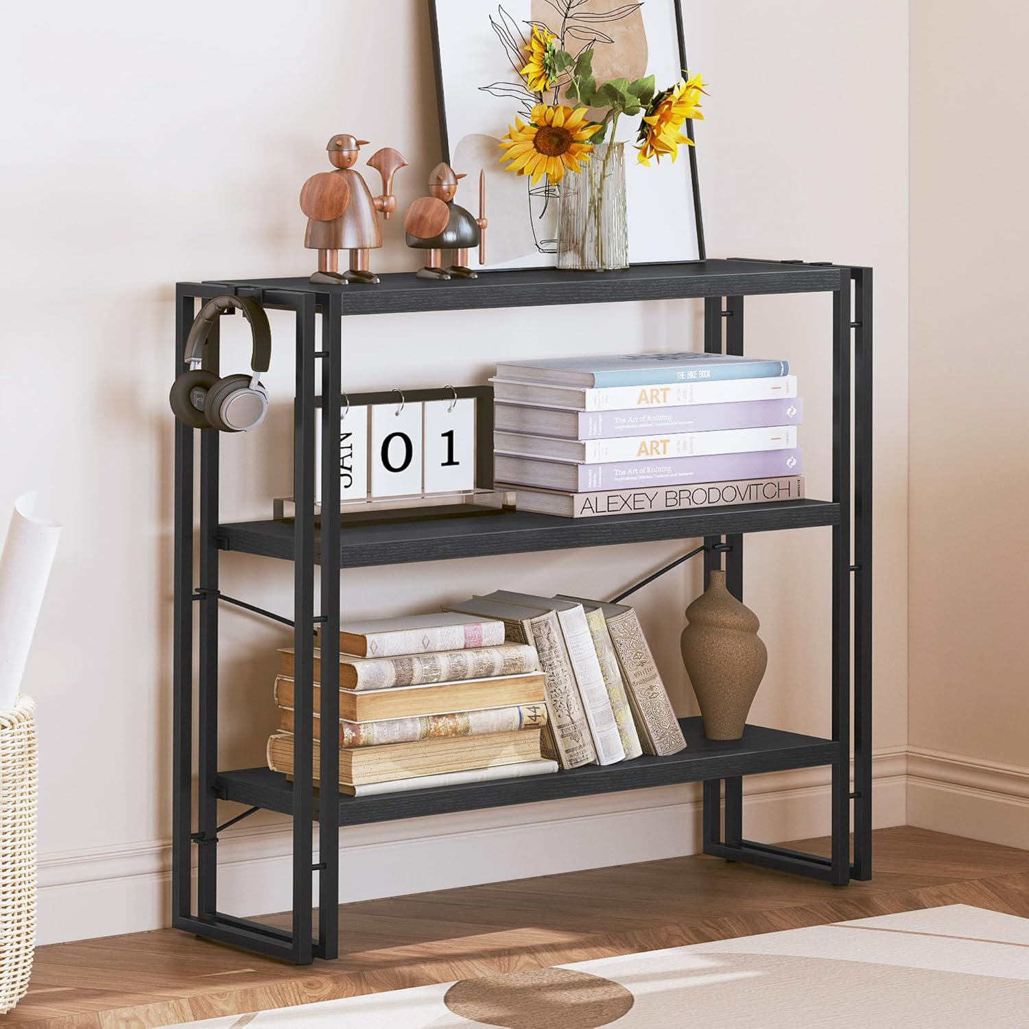 Latitude Run® Bookshelf, Industrial Bookcase, Rustic Open Book Shelf ...
