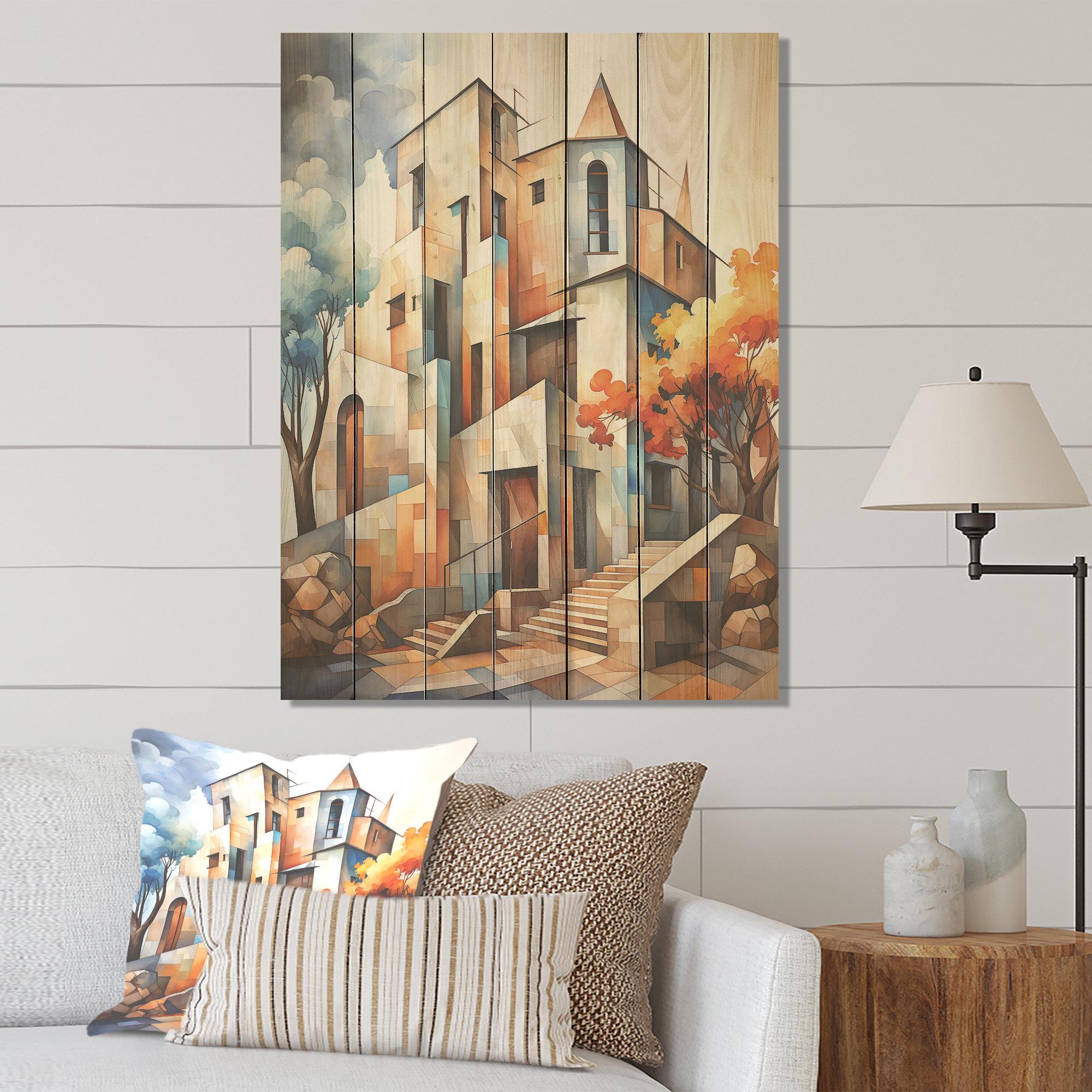 Winston Porter Cubist Chapel Religious Landscape III - Church On Wood ...