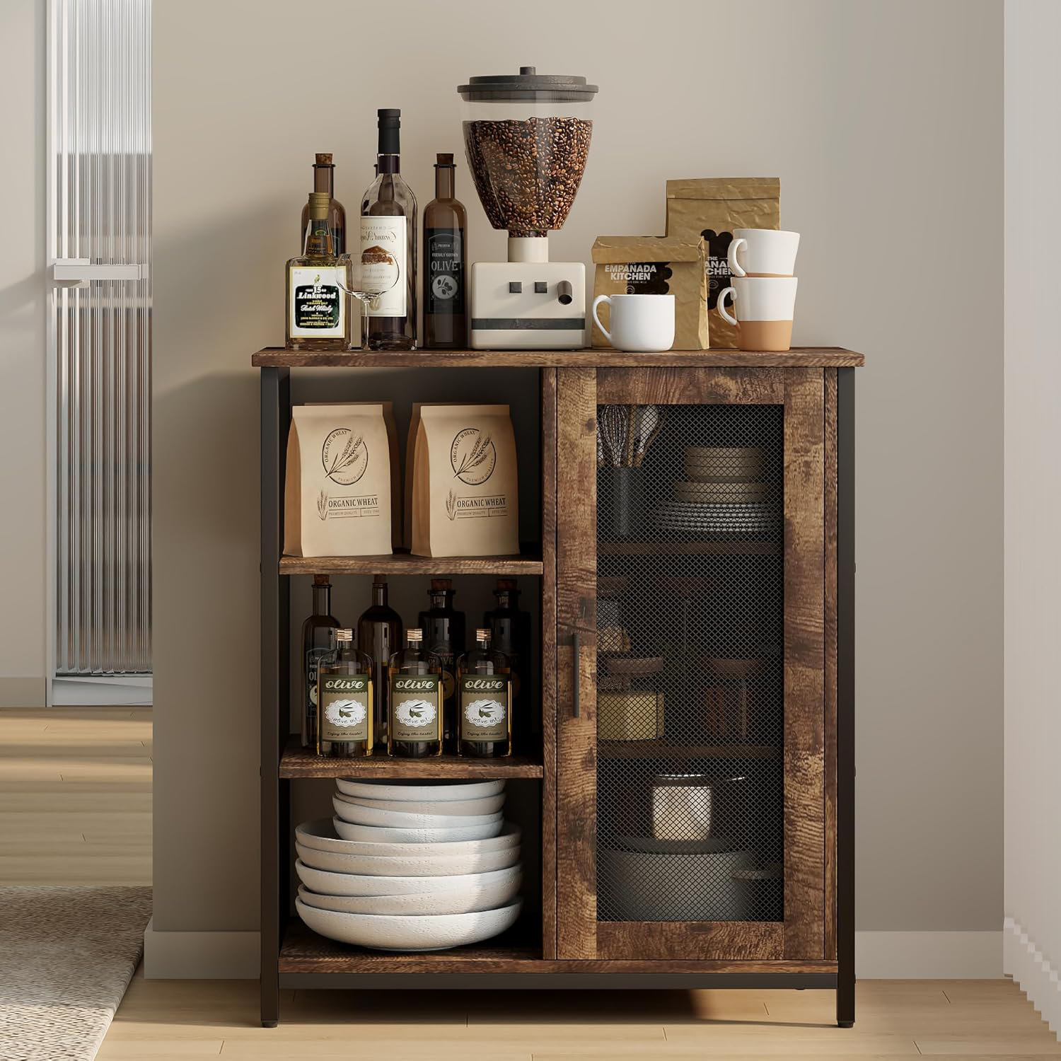 17 Stories Mini Coffee Bar Cabinet with Storage, 27.5'' Small Kitchen Bar Table, Cute Corner Bar ...