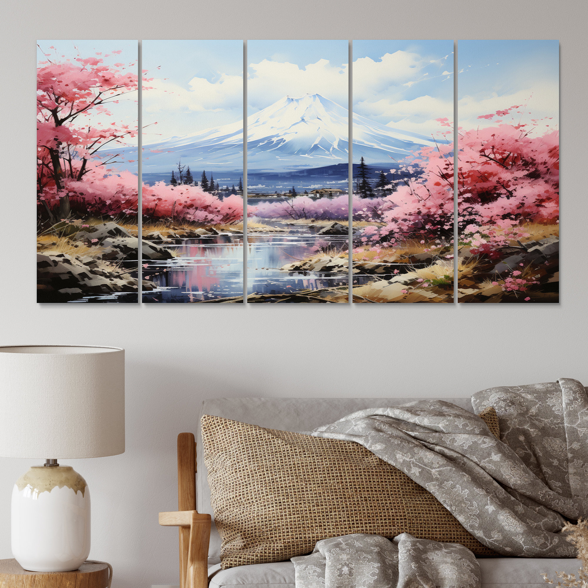 Millwood Pines Japon Art Pink Mount Fuji IV - Japanese Canvas Wall Art ...