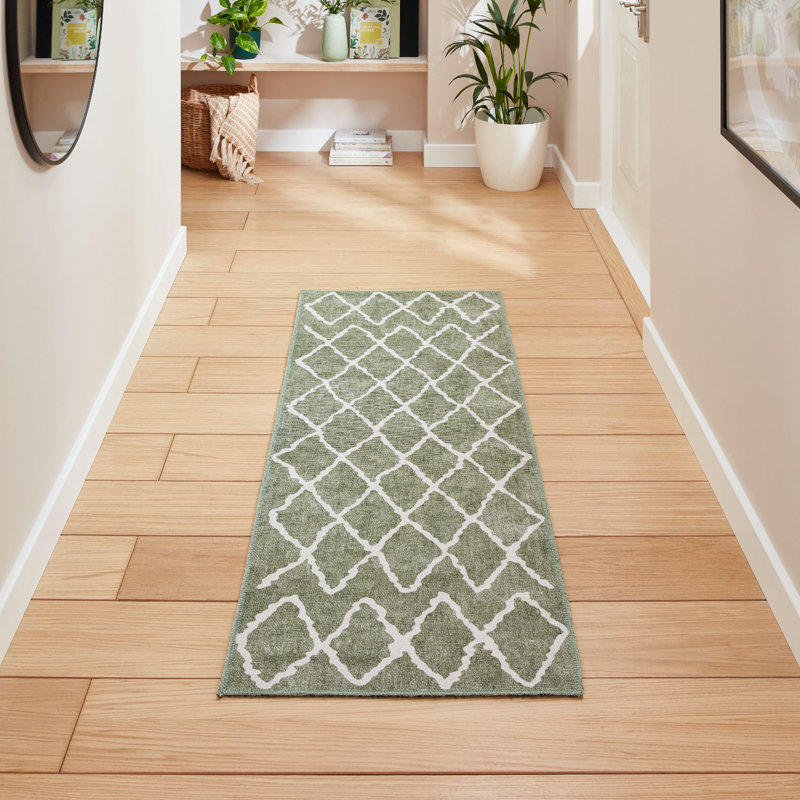 Lark Manor Vincenzo Geometric Flat Weave Green Area Rug | Wayfair.co.uk