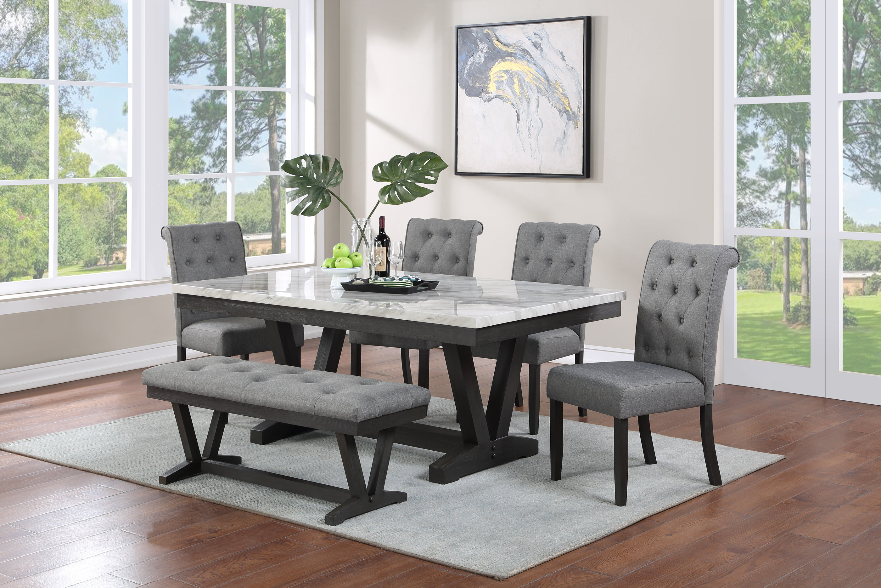 Winston Porter Dimo 6 - Piece White Faux Marble Dining Set & Reviews ...