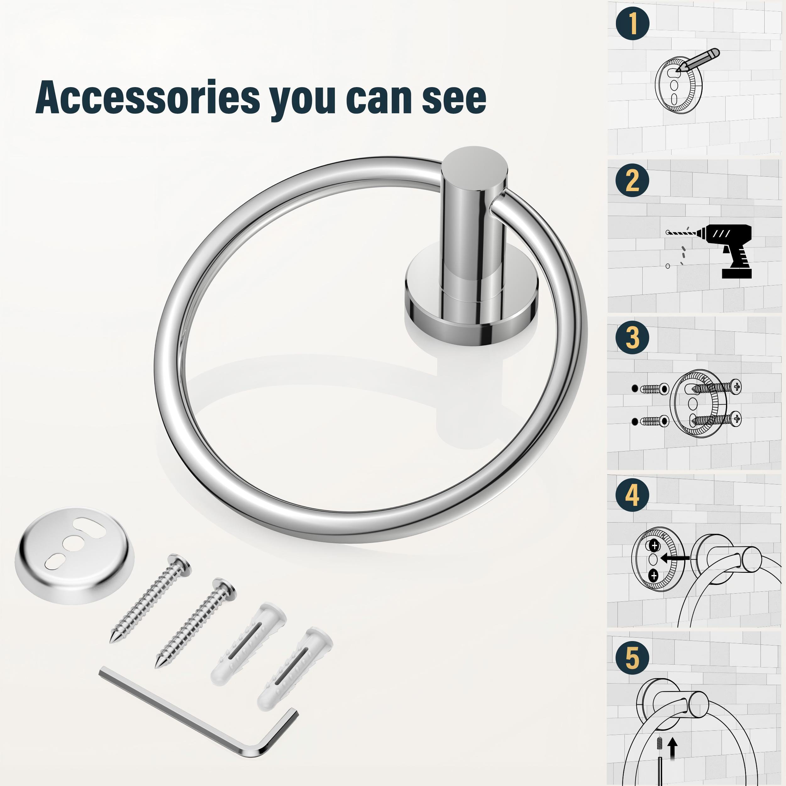 wosuo Towel Ring, Modern Stainless Steel Round Wall-Mounted Towel Rack ...