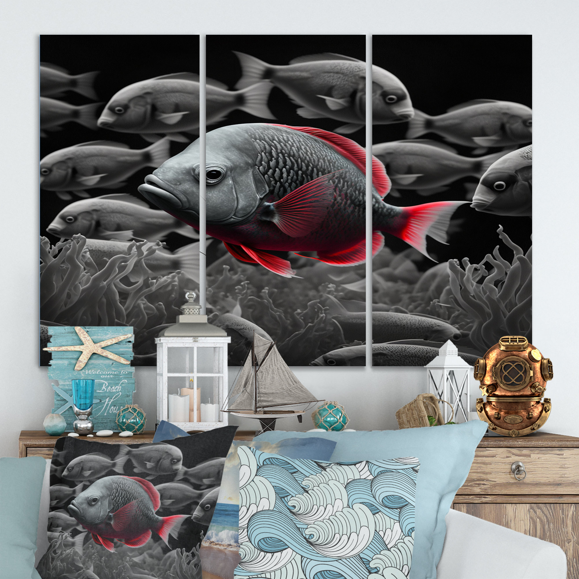 Bay Isle Home™ Tropical Fish In Shades Of Red And Blue IV - 3 Piece ...