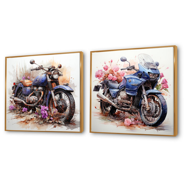 Dakota Fields Watercolor Motocycle Flower Path - Motorcycle Square ...